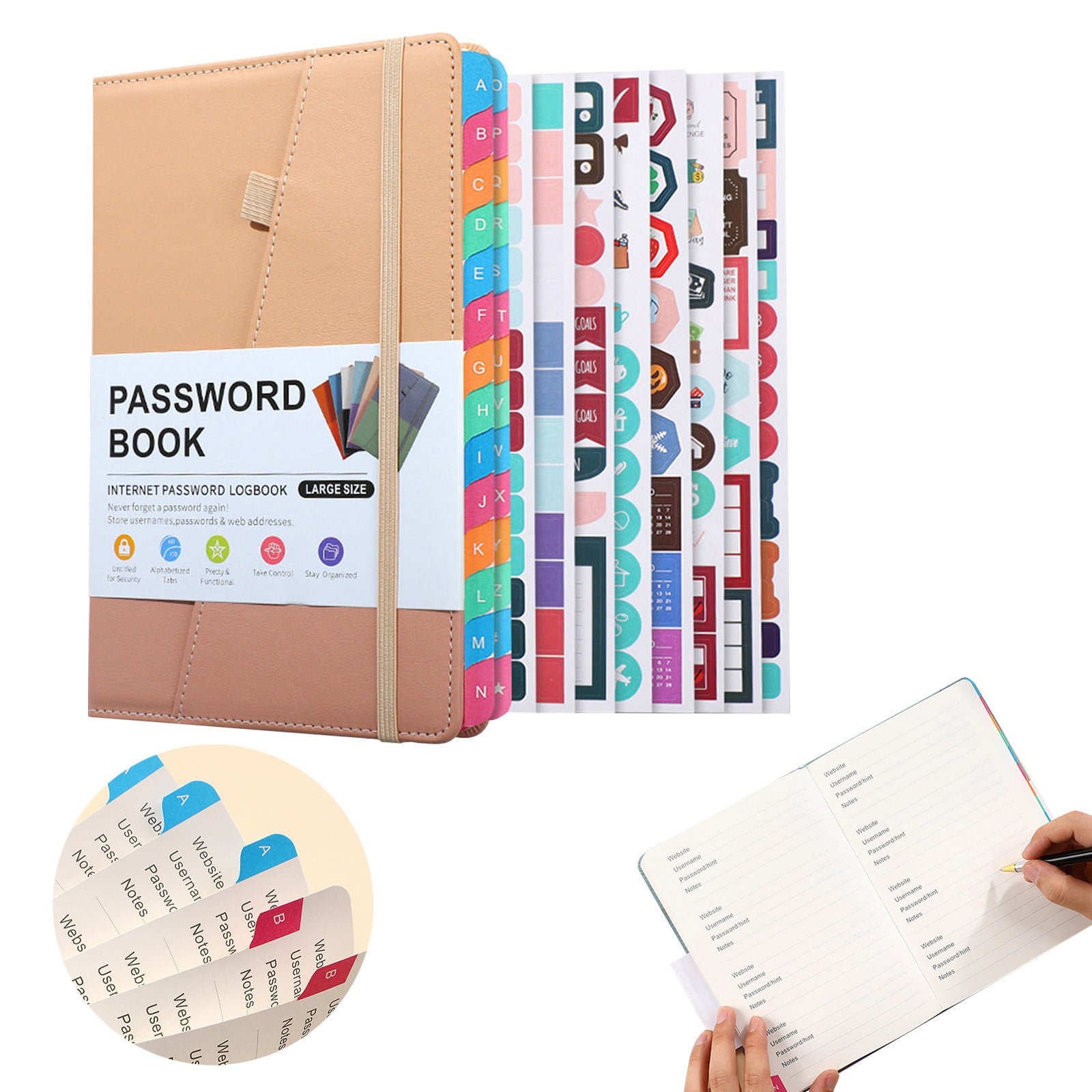 Meiiso A5 Notebook Letter Labels Khaki Pink Password Book - Walmart.com
