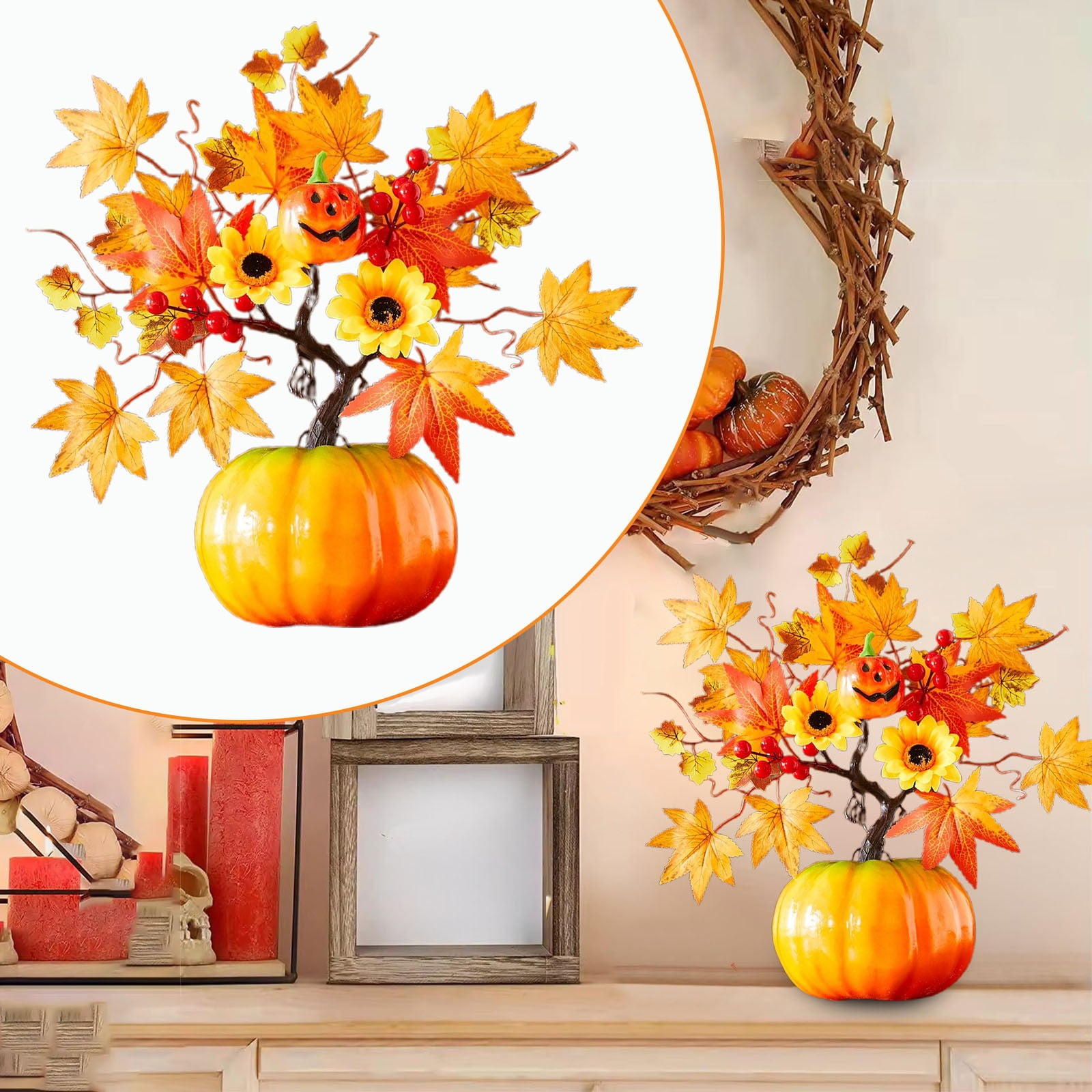 Meiiso Artificial Pumpkin Centerpiece (Faux Fall Decor, Tabletop ...
