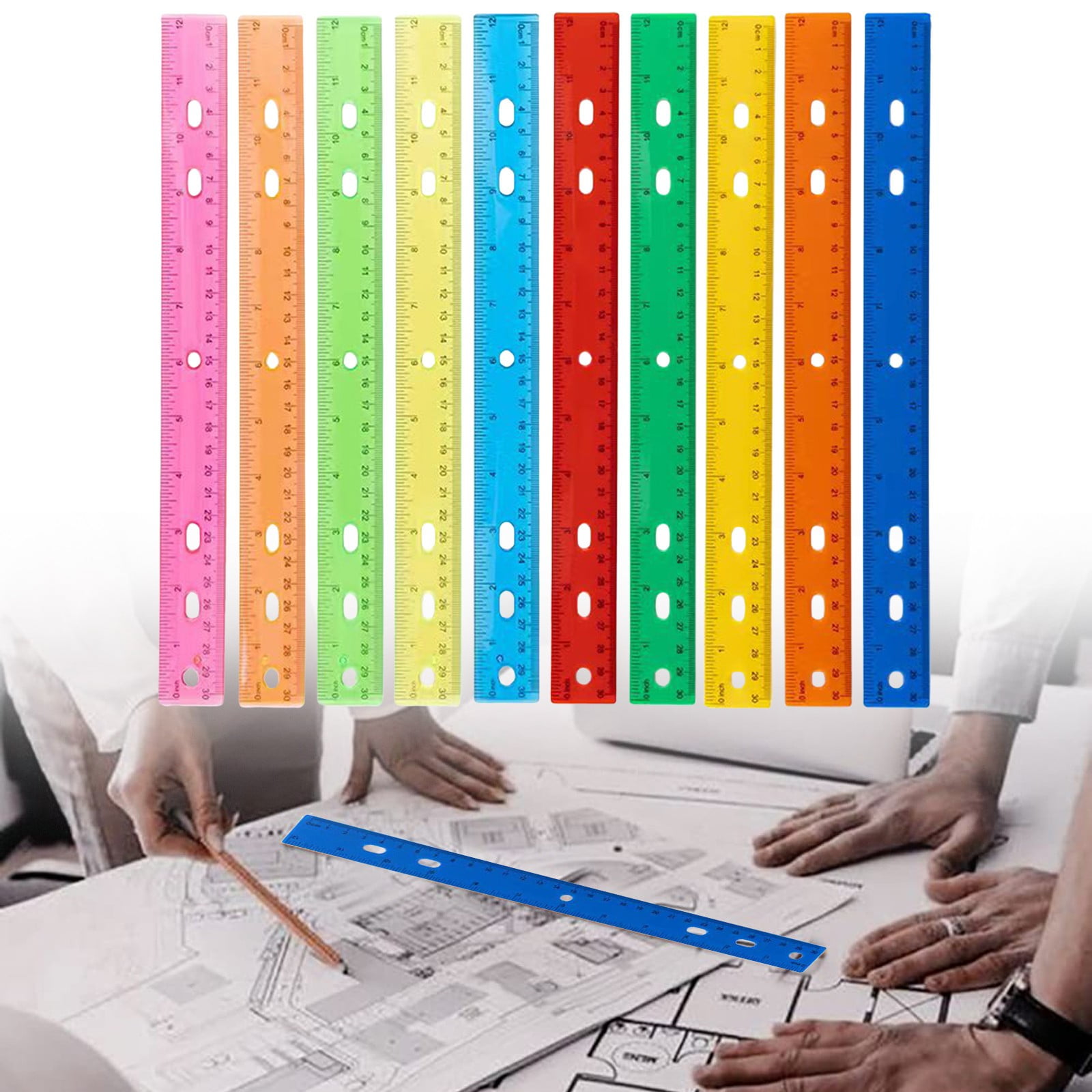 Meiiso Centimeter Ruler, 30Cm Solid-Color Ruler - Metric/Imperial, Hole ...