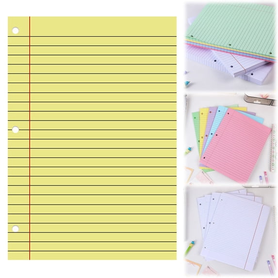 Meiiso Colored 3-Hole Punch Paper, Lined Notebook Filler, 200-Sheet ...