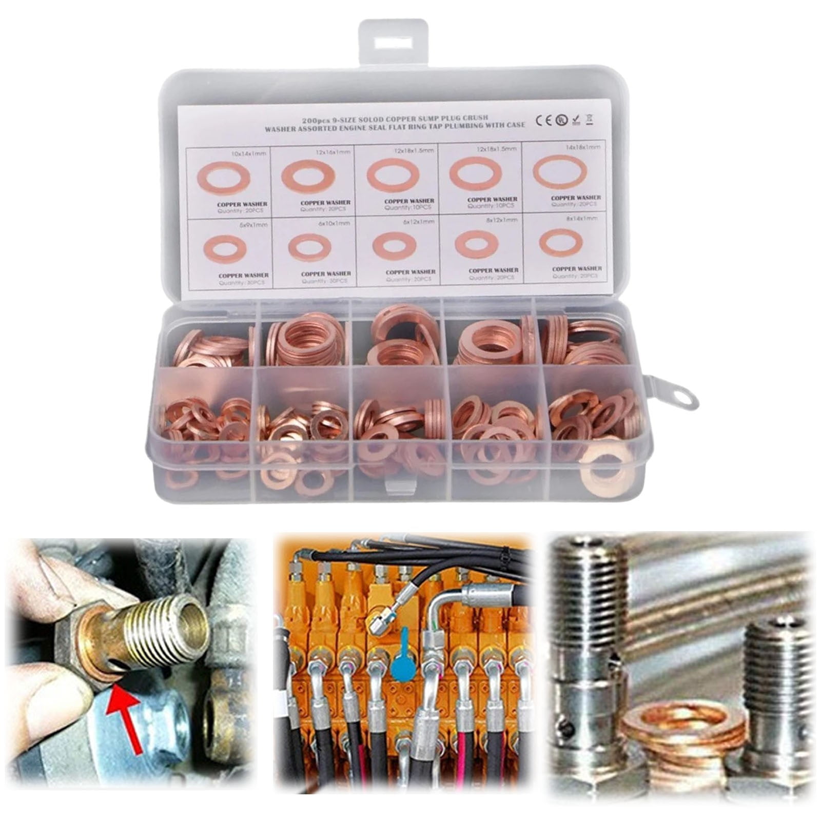 Meiiso Copper Washer Gasket Set, 200Pcs Copper Washer Gasket Set Crush ...