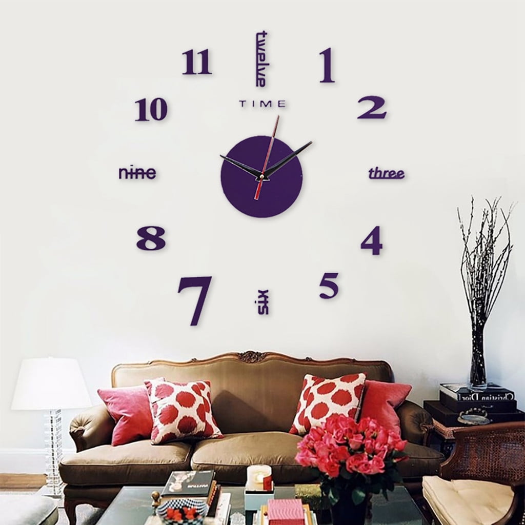 Meiiso Discounted Stock! Diy Clock Logo Purple, Frameless Diy Wall Mute ...