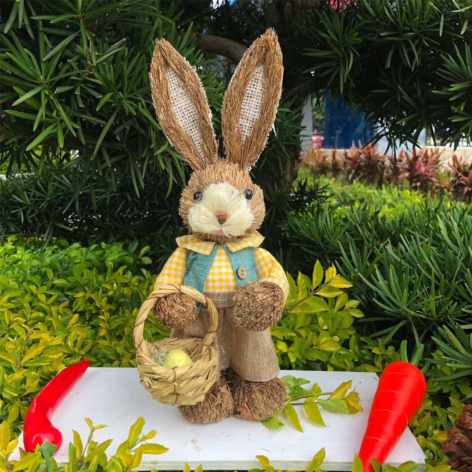 Meiiso Easter Bunny Decoration Yellow Checkered Rabbit Girl Clearance ...