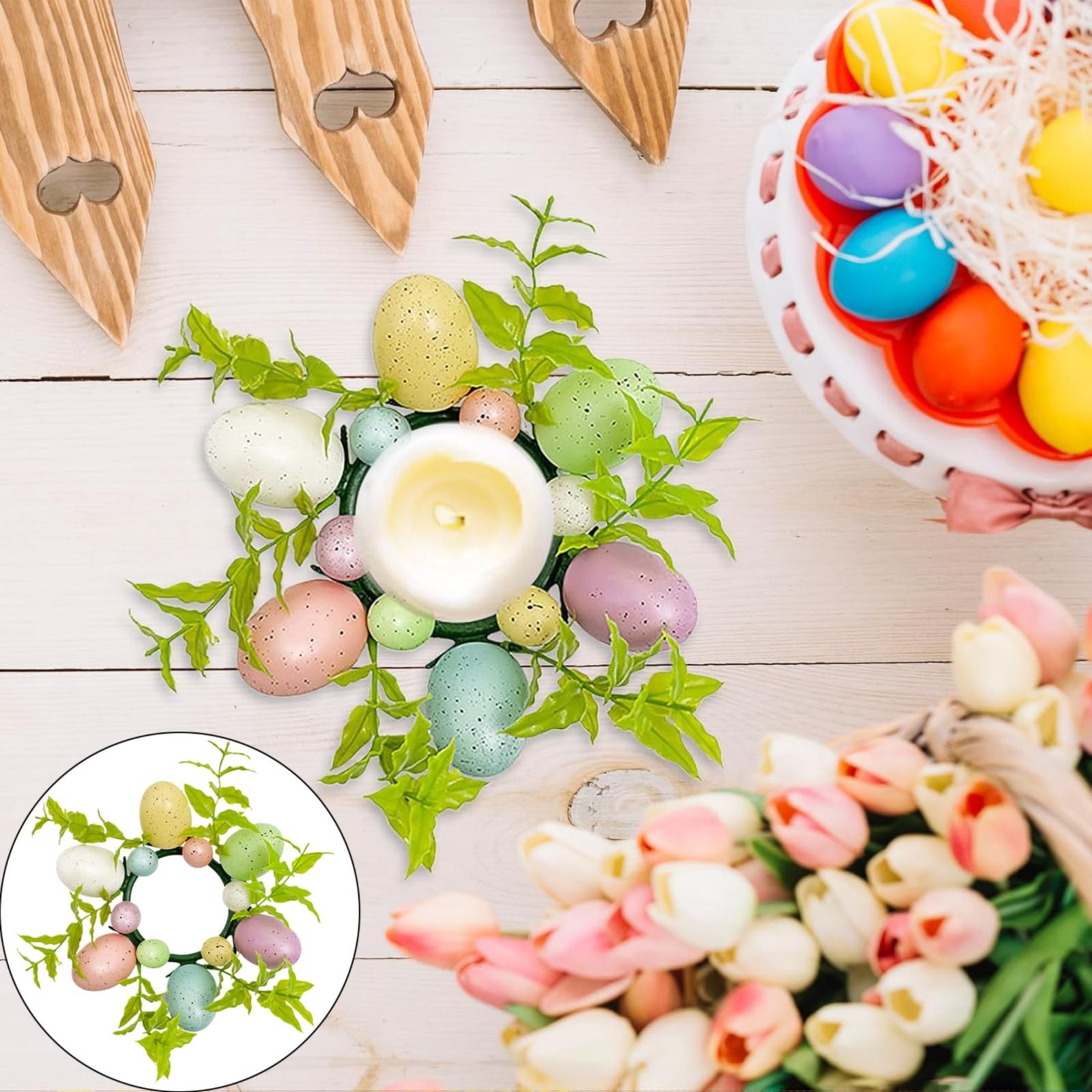 Meiiso Easter Egg Candle Ring A Size Mix and Match, Easter Egg Candle Rings Wreaths Artificial ...