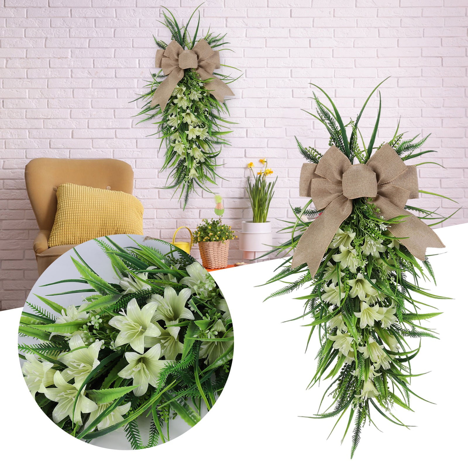 Meiiso Easter Simulation Lily Wreath Swag Teardrop Amazon Door Hanging ...