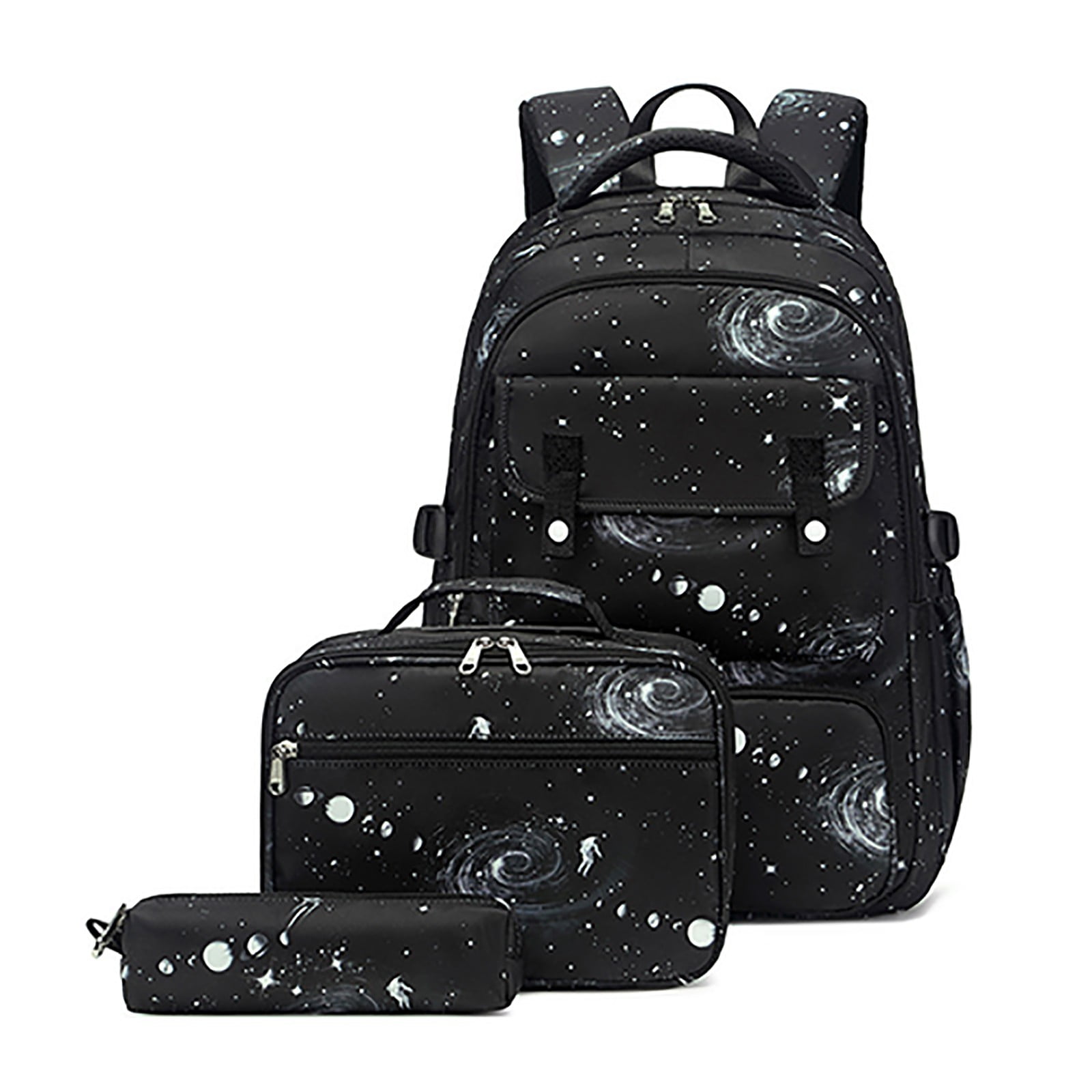 Meiiso Galaxy Backpack with Lunchbox, Black Space-Themed Backpack ...