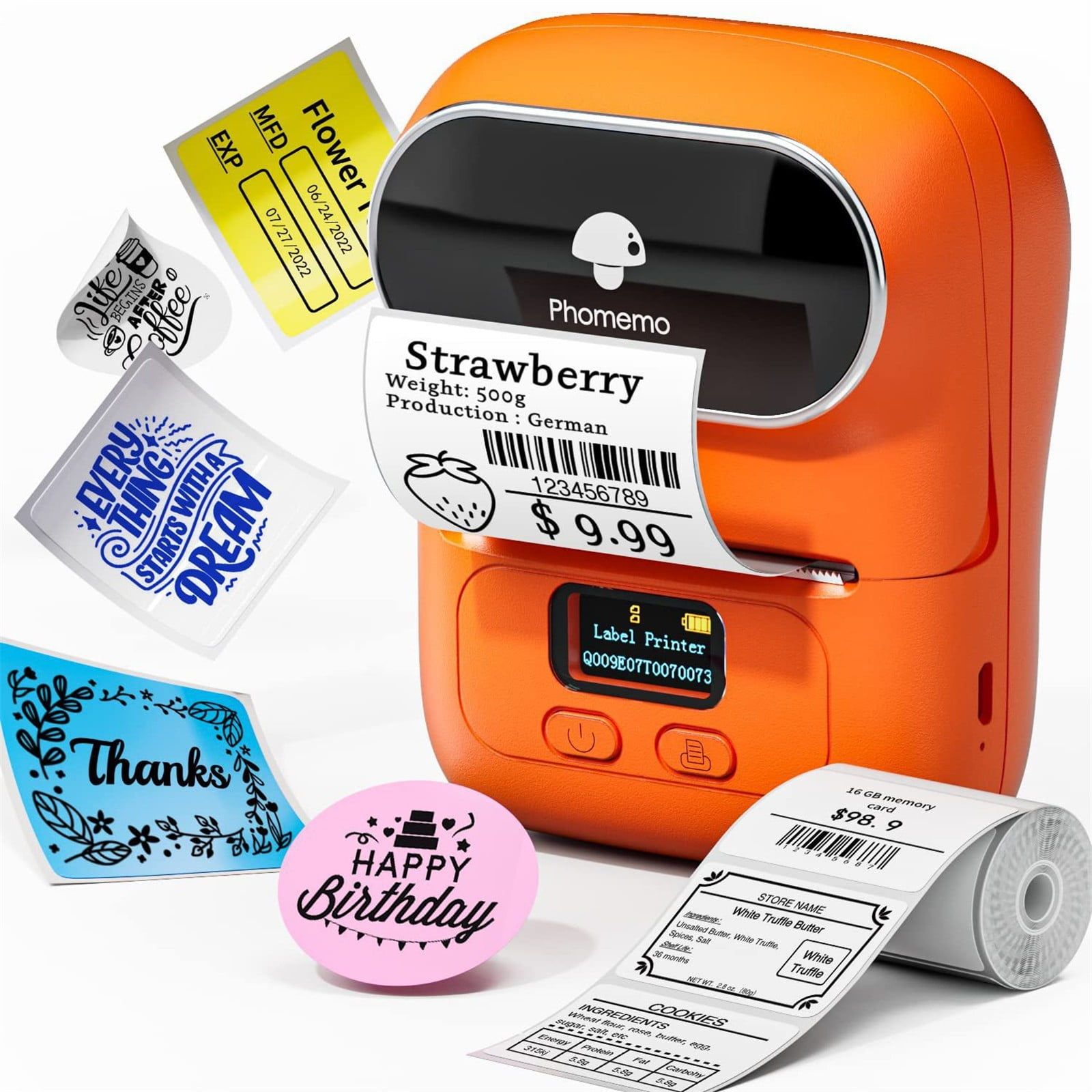 Meiiso Label Printer Small Orange, Label Maker 10 Bluetooth Thermal ...