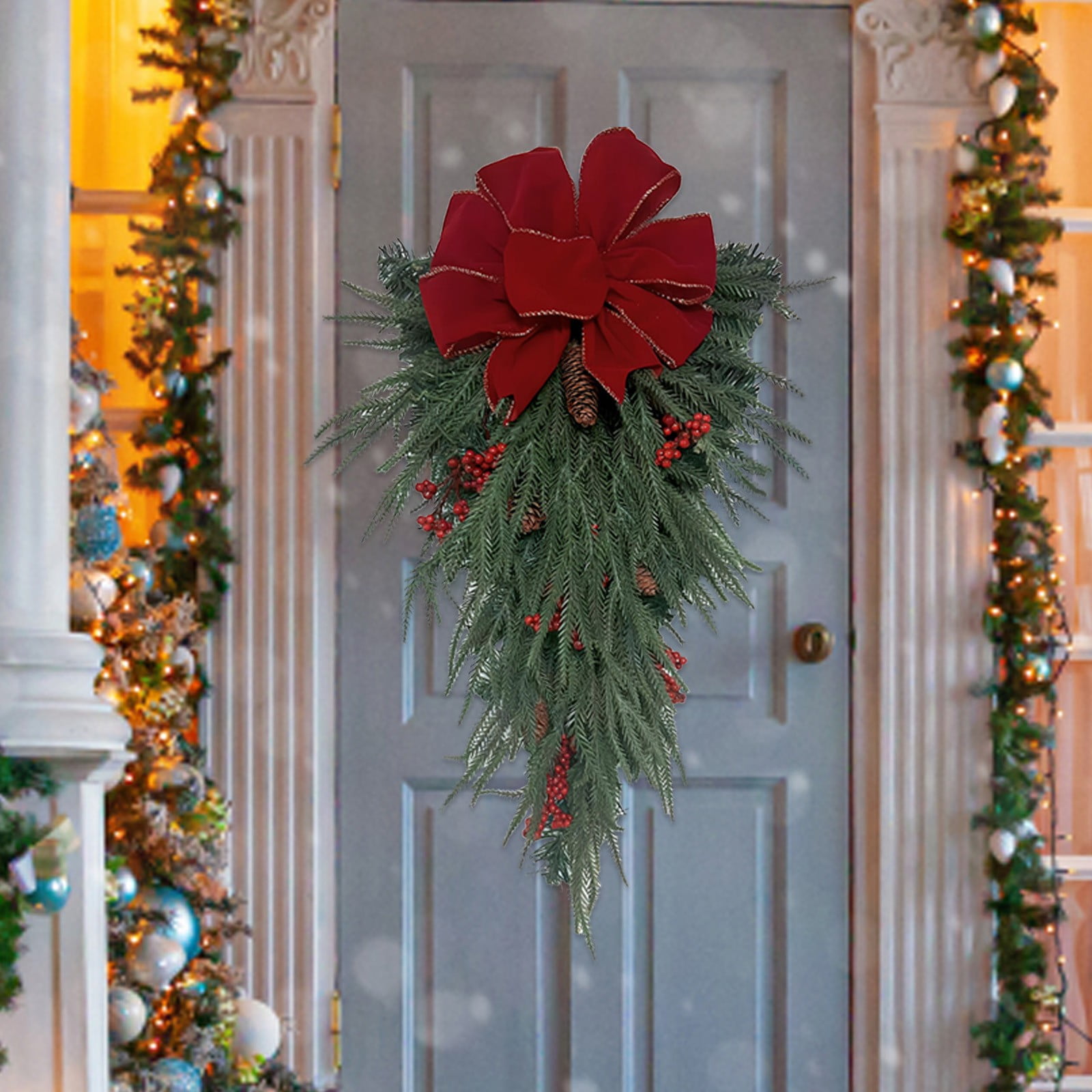 Meiiso Led Christmas Wreath (Lighted Holiday Garland, Battery-Operated ...