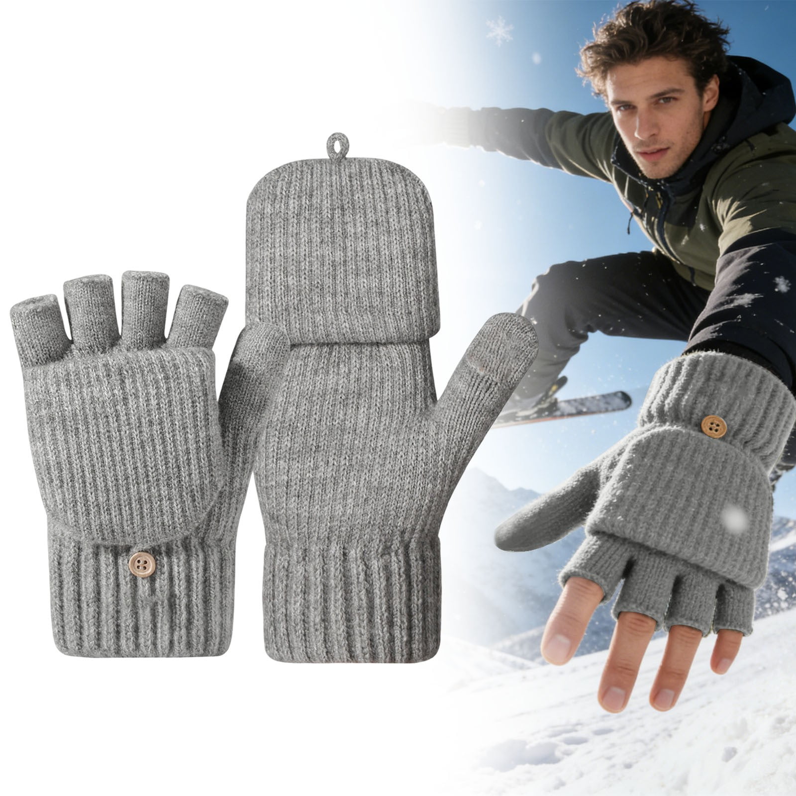 Meiiso Light Gray Fleece-Lined Knitted Warm Touchscreen Cycling Gloves ...