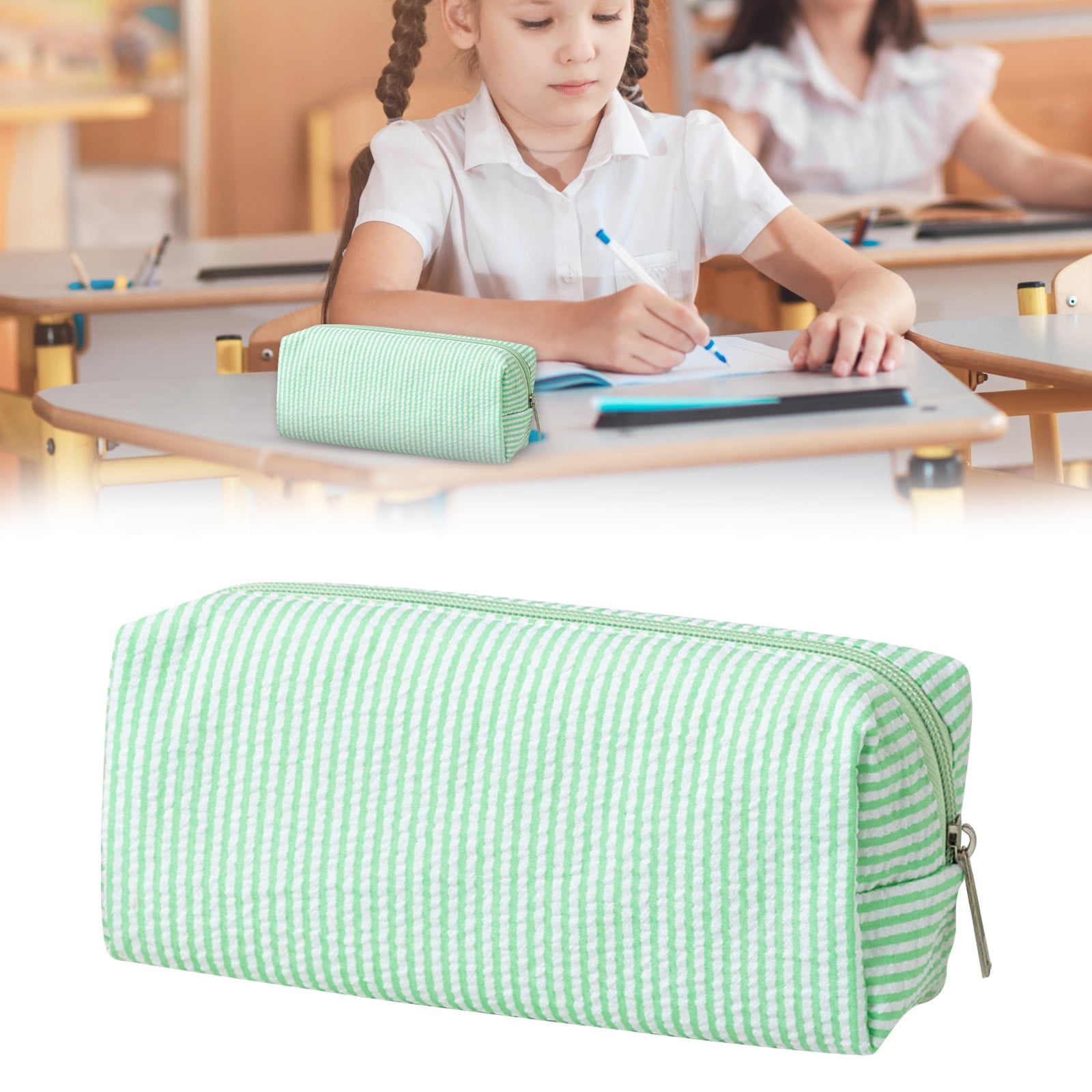 Meiiso Lightweight Nylon Pencil Case Green Travel Cosmetic Bag ...