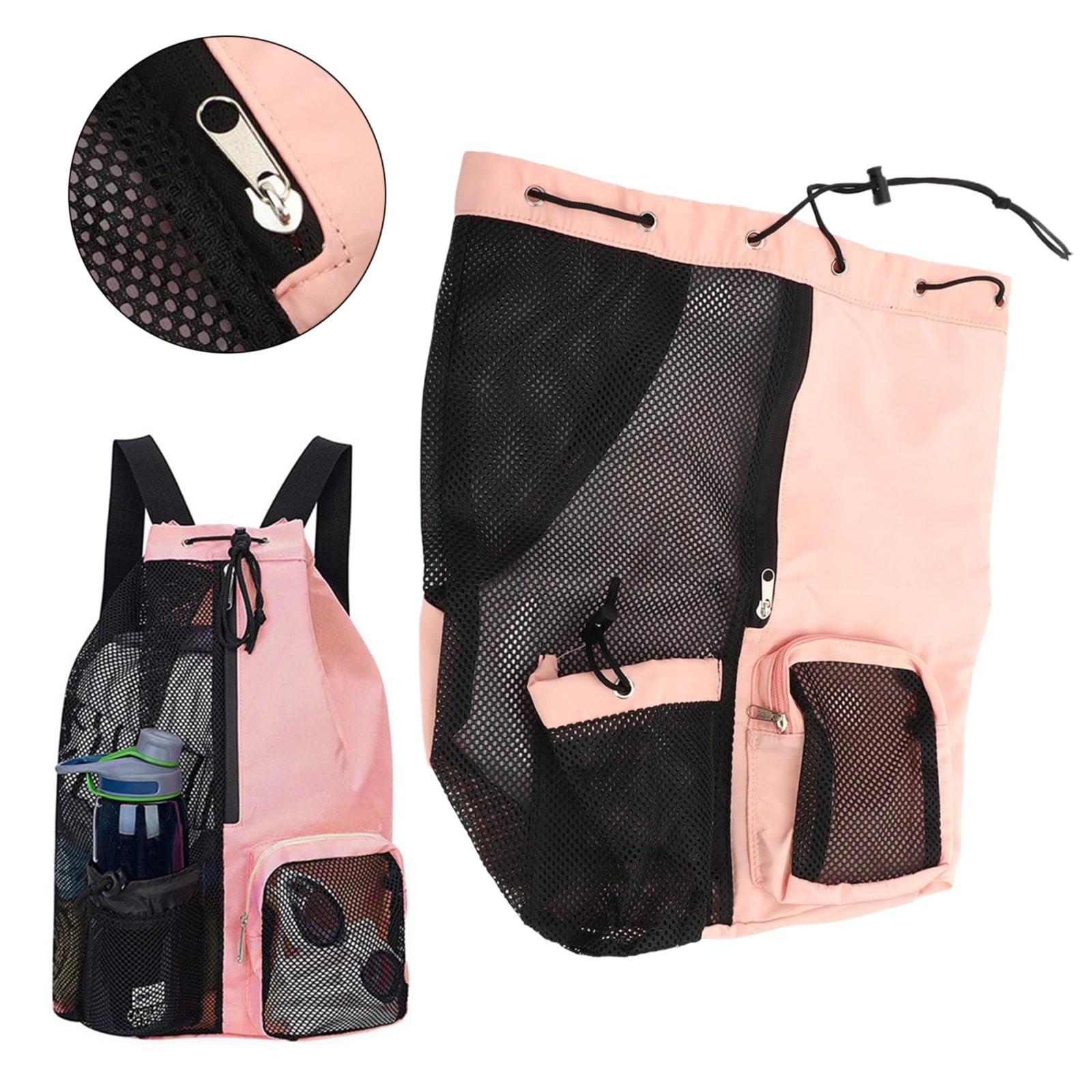 Meiiso New Swim Bag Mesh Drawstring Backpack Pink A, Mesh Beach ...