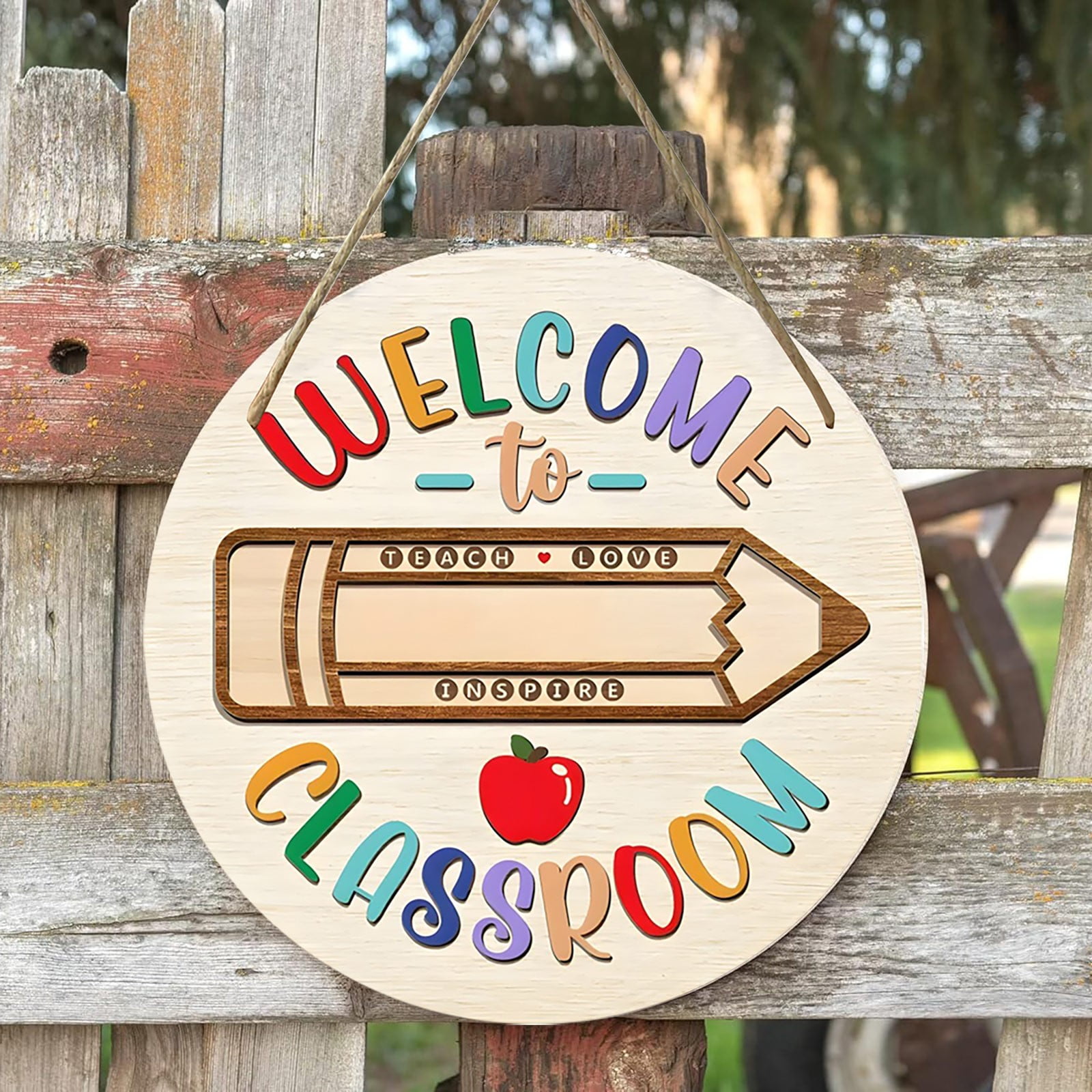 Meiiso Personalized Teacher Wooden Sign, Classroom Door Decor, Beige ...