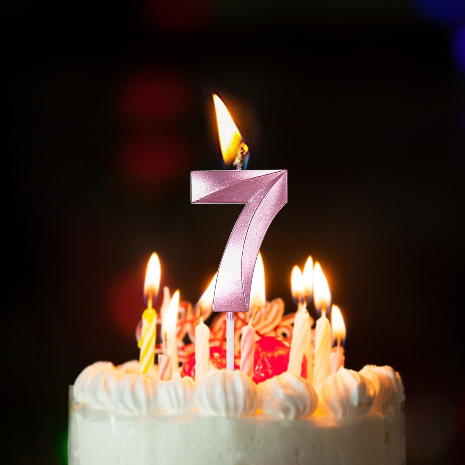 Meiiso Pink Number 7 Birthday Candle for Cake Decoration 3D Design ...