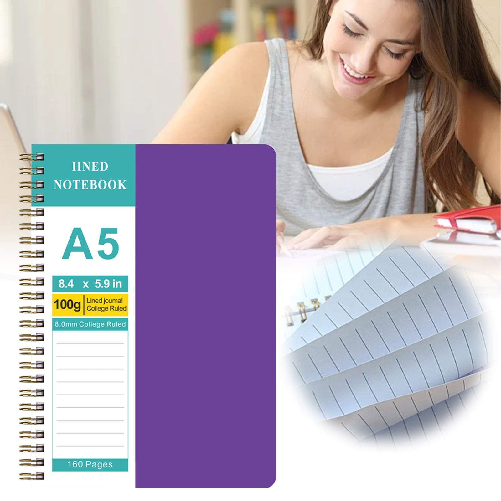 Meiiso Purple A5 Journal Set, 5-Pack College Ruled Notebooks, Each ...