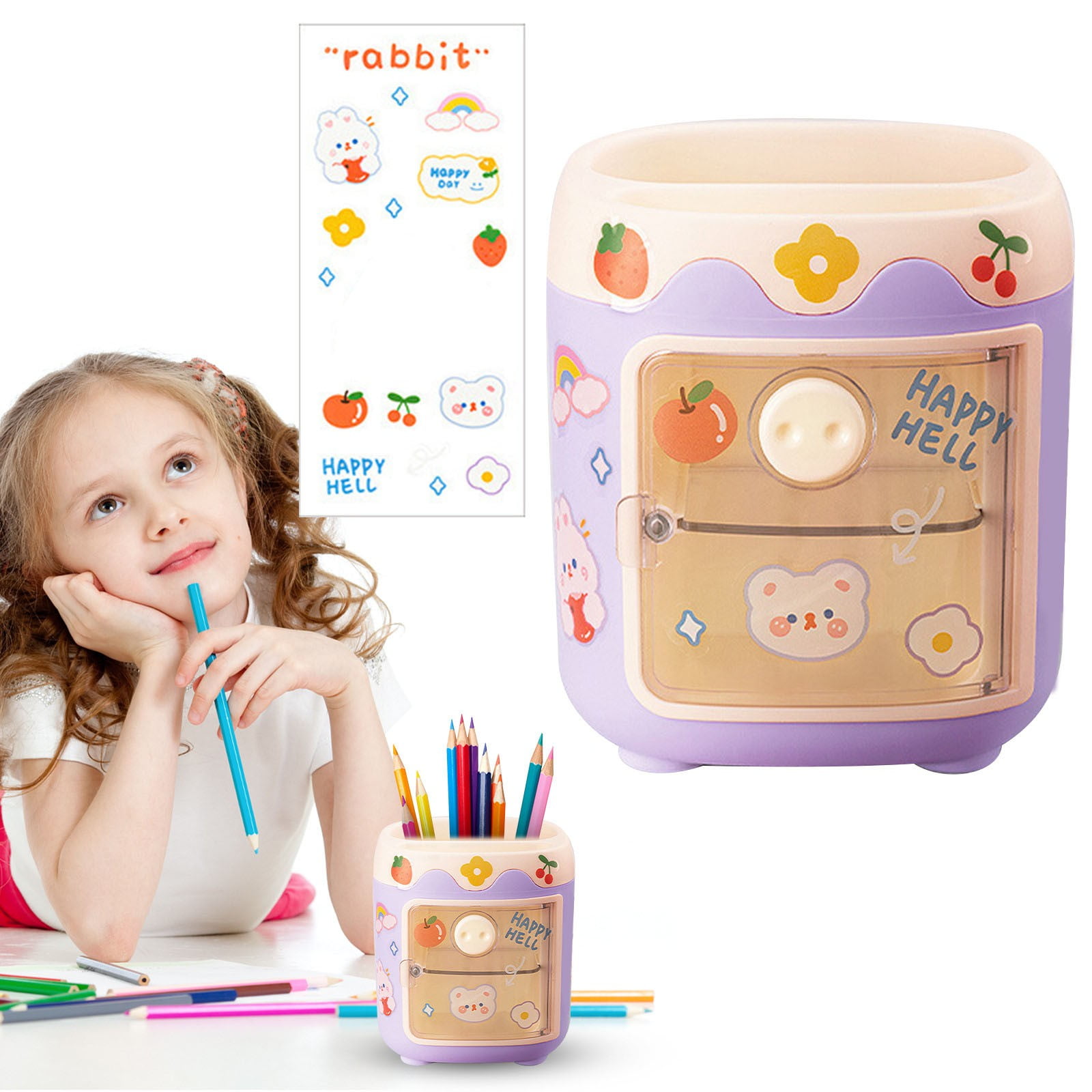 Meiiso Purple Pig Pen Stand - Cute Plastic Stationery Storage for Desk ...