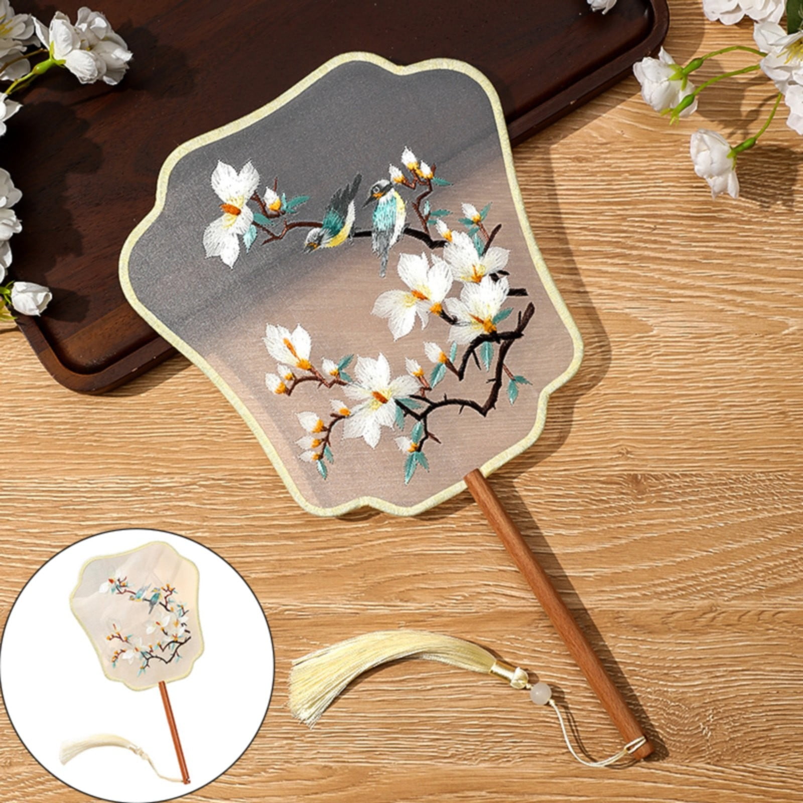 Meiiso Today'S Specials Embroidered Classic Fan Yellow, Chinese Round ...