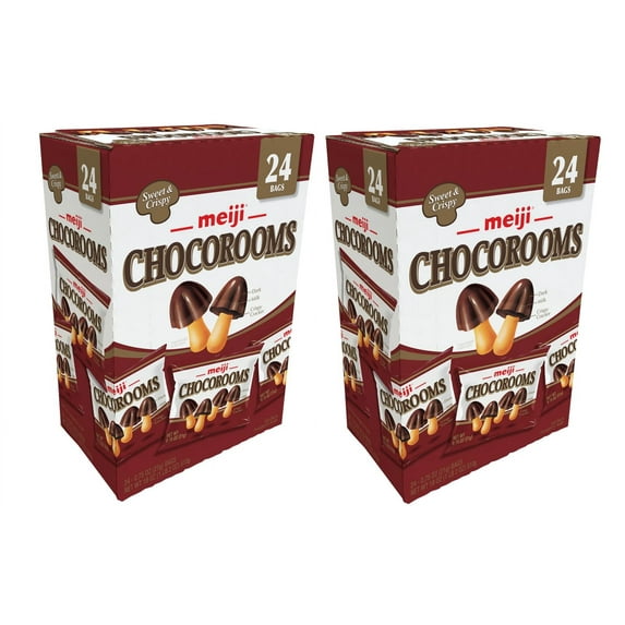 Meiji Chocorooms Snacks - Sweet & Crispy Milk and Dark Chocolate, 48 Individual 21g Bags ...
