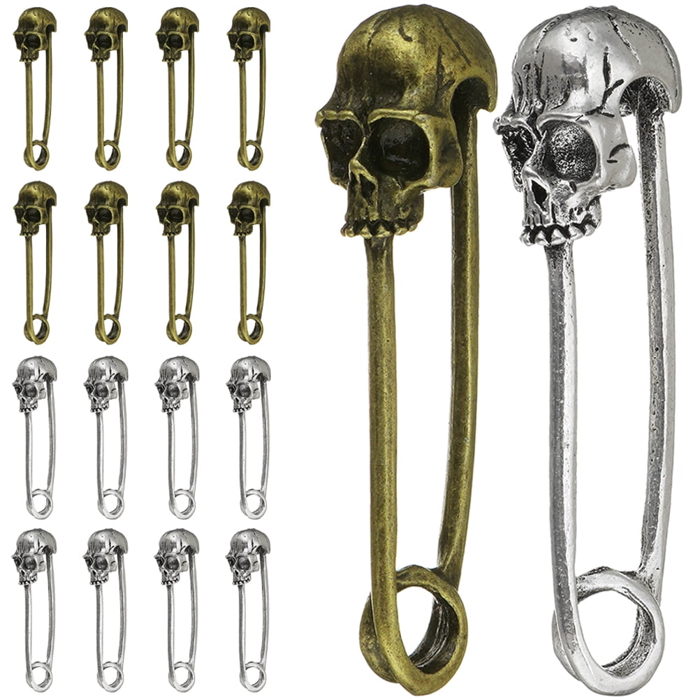 Meijiashe 20 Skull Safety Pin Punk Head Brooches DIY Crafting Supplies ...