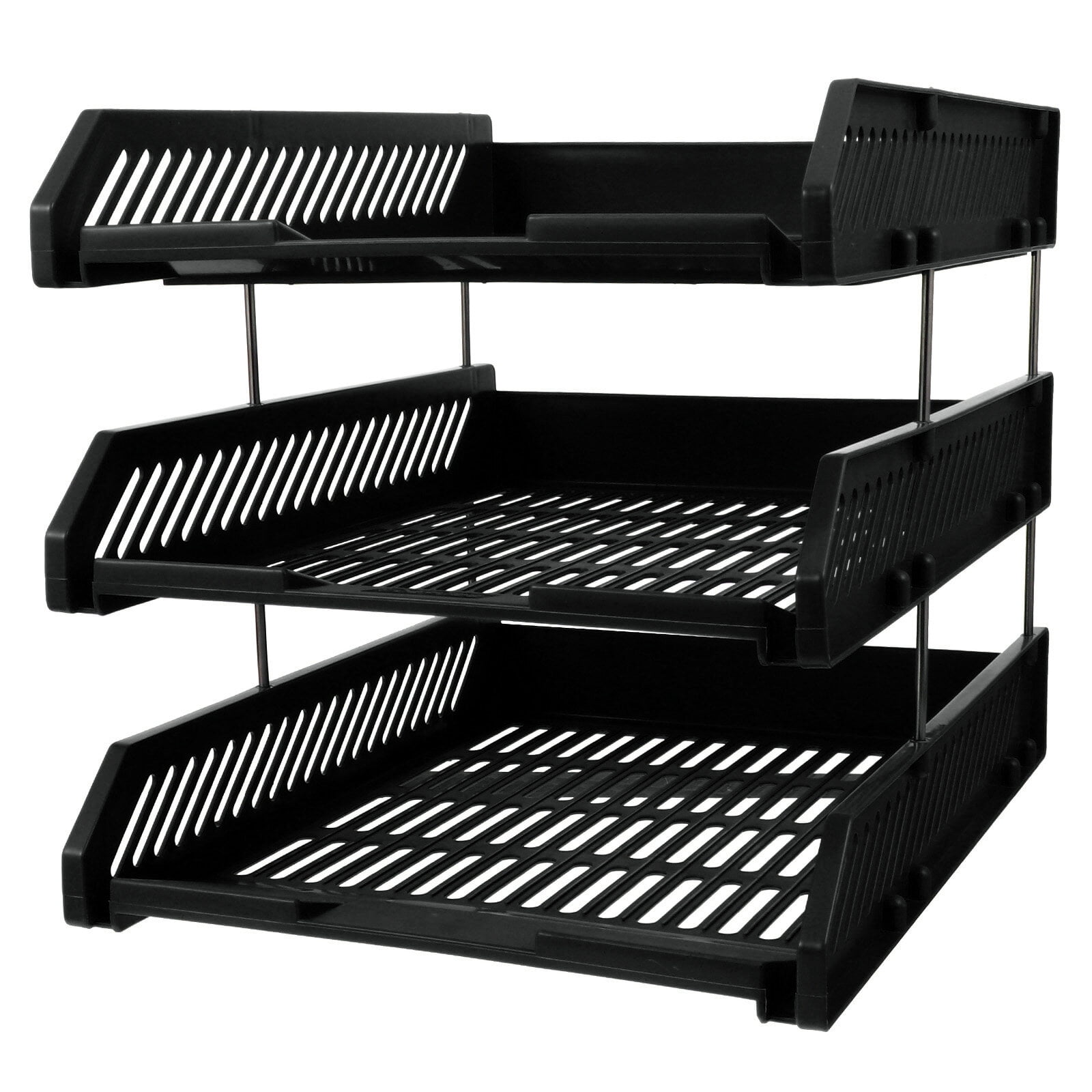 Meijiashe Black 3 Tier File Shelf Organizer Stackable Letter Tray ...