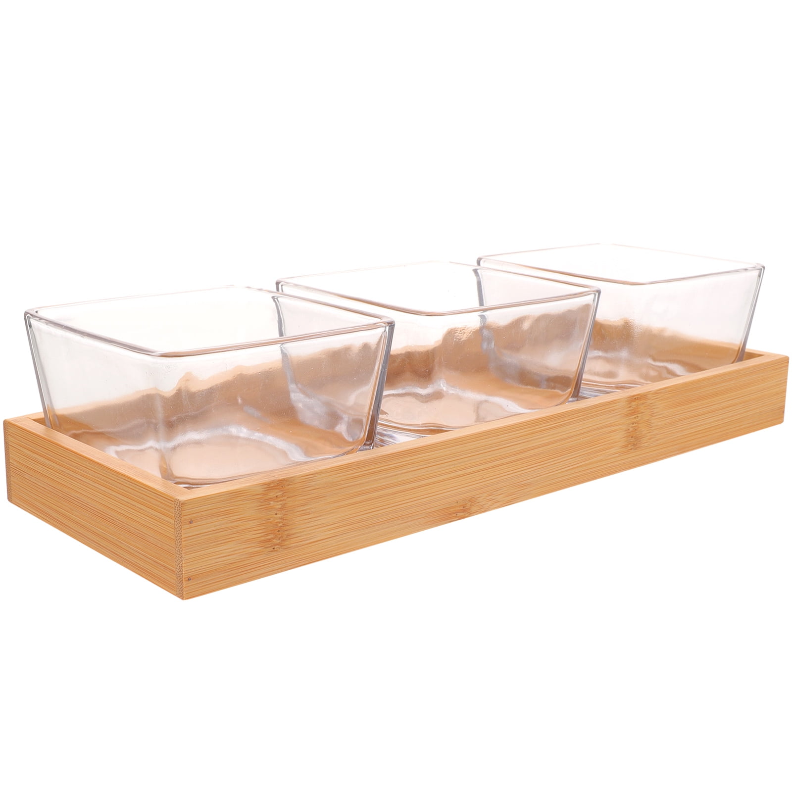Meijiashe Glass Divided Serving Dish with Wood Tray for Snacks and ...