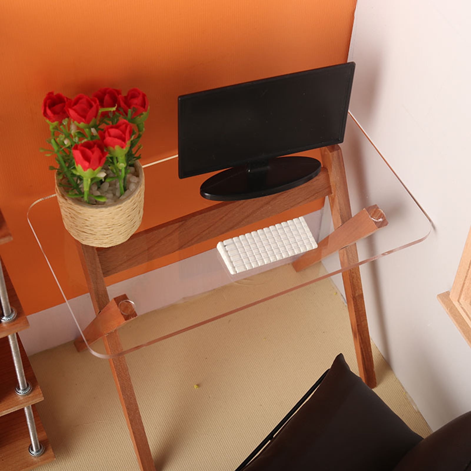 Meijuhuga 1:6 Dollhouse Table Realistic Transparent Miniature Computer ...