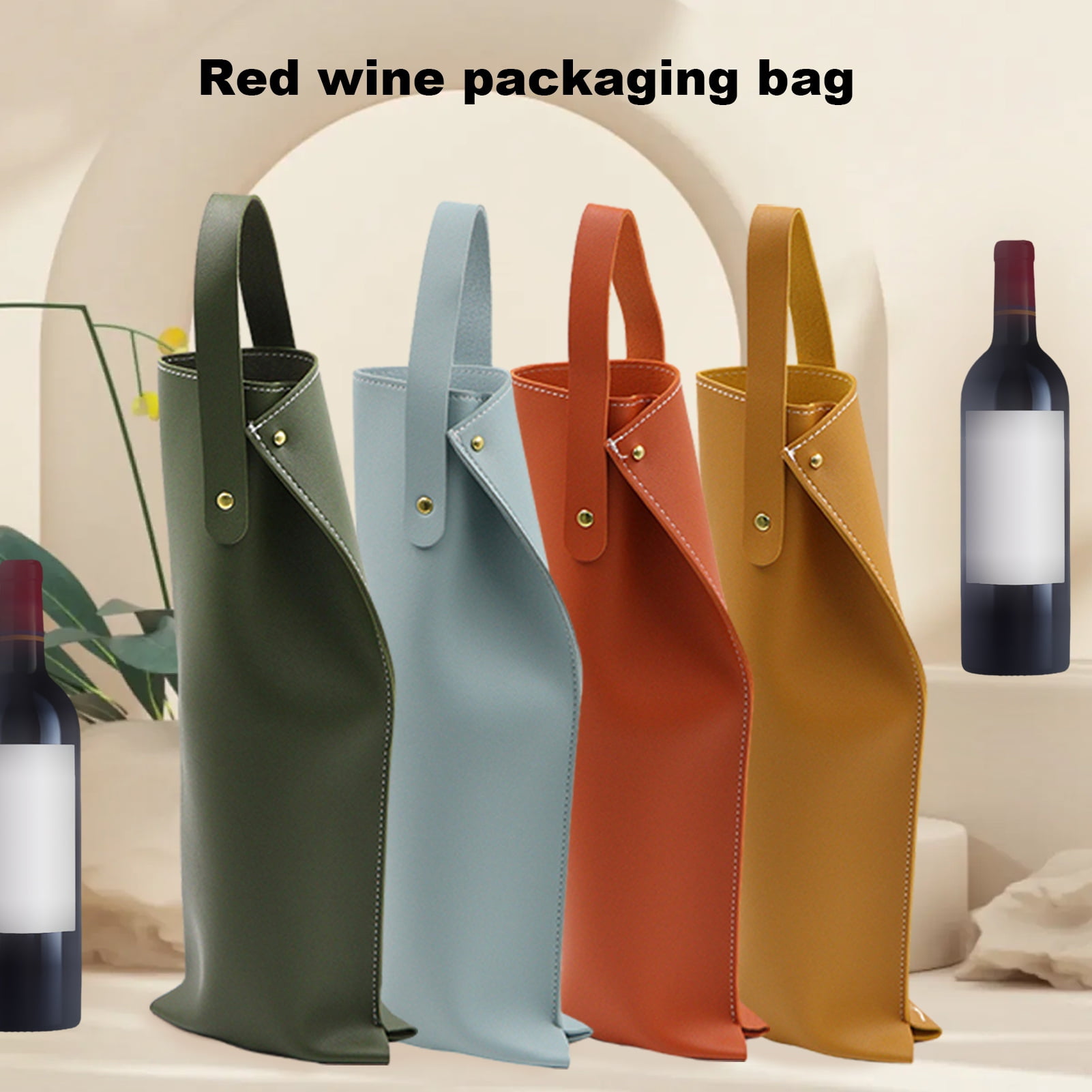 Meijuhuga 4PCS Wine Tote Carrier Bag | Fake Leather, Soft Suede ...