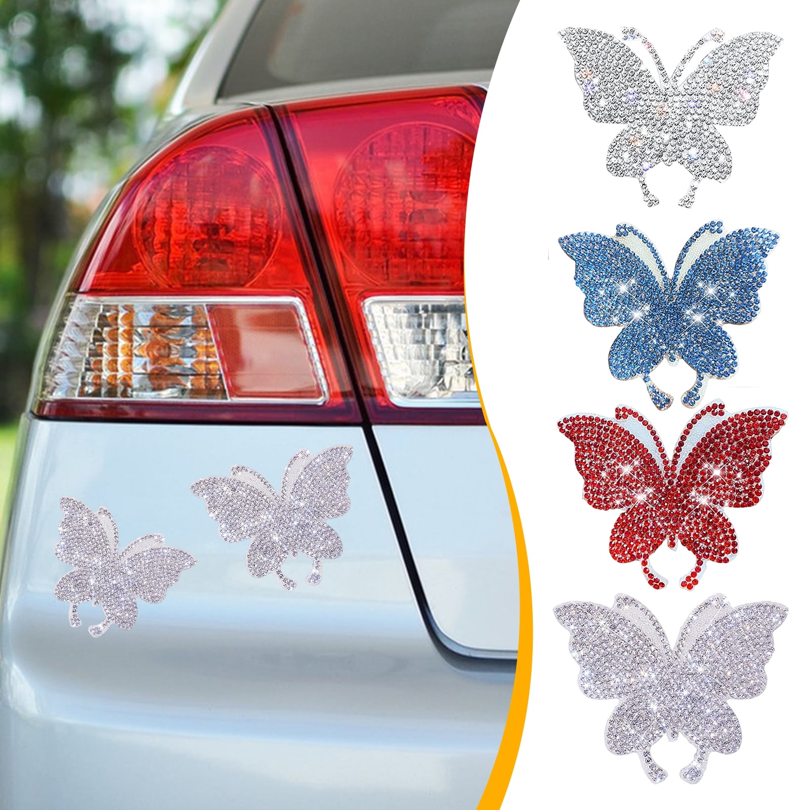 Meijuhuga 4Pcs Butterfly Car Stickers Sparkling Rhinestone Self ...