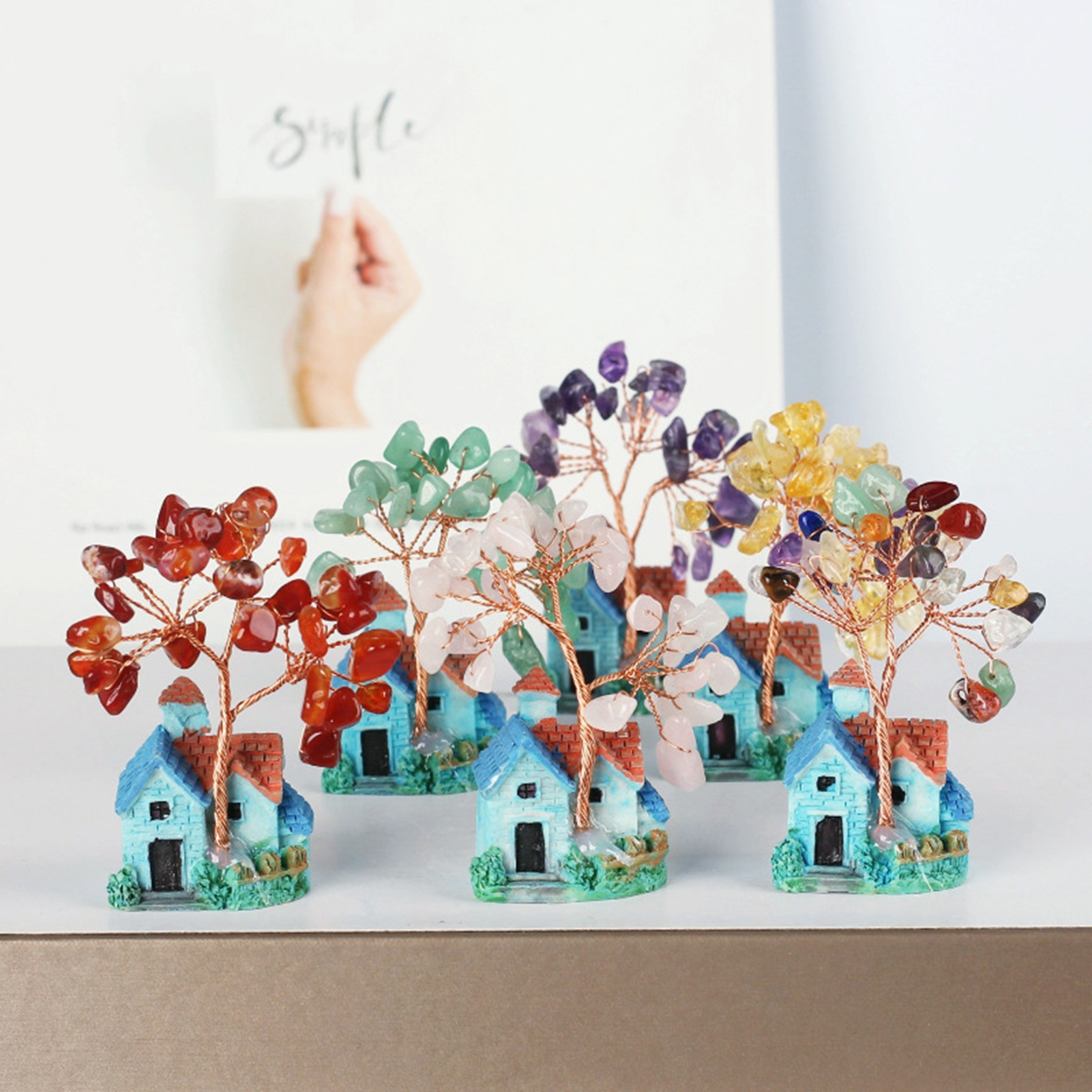 Meijuhuga Citrine Tree Ornament Cute Colored Cottage Copper Wire ...