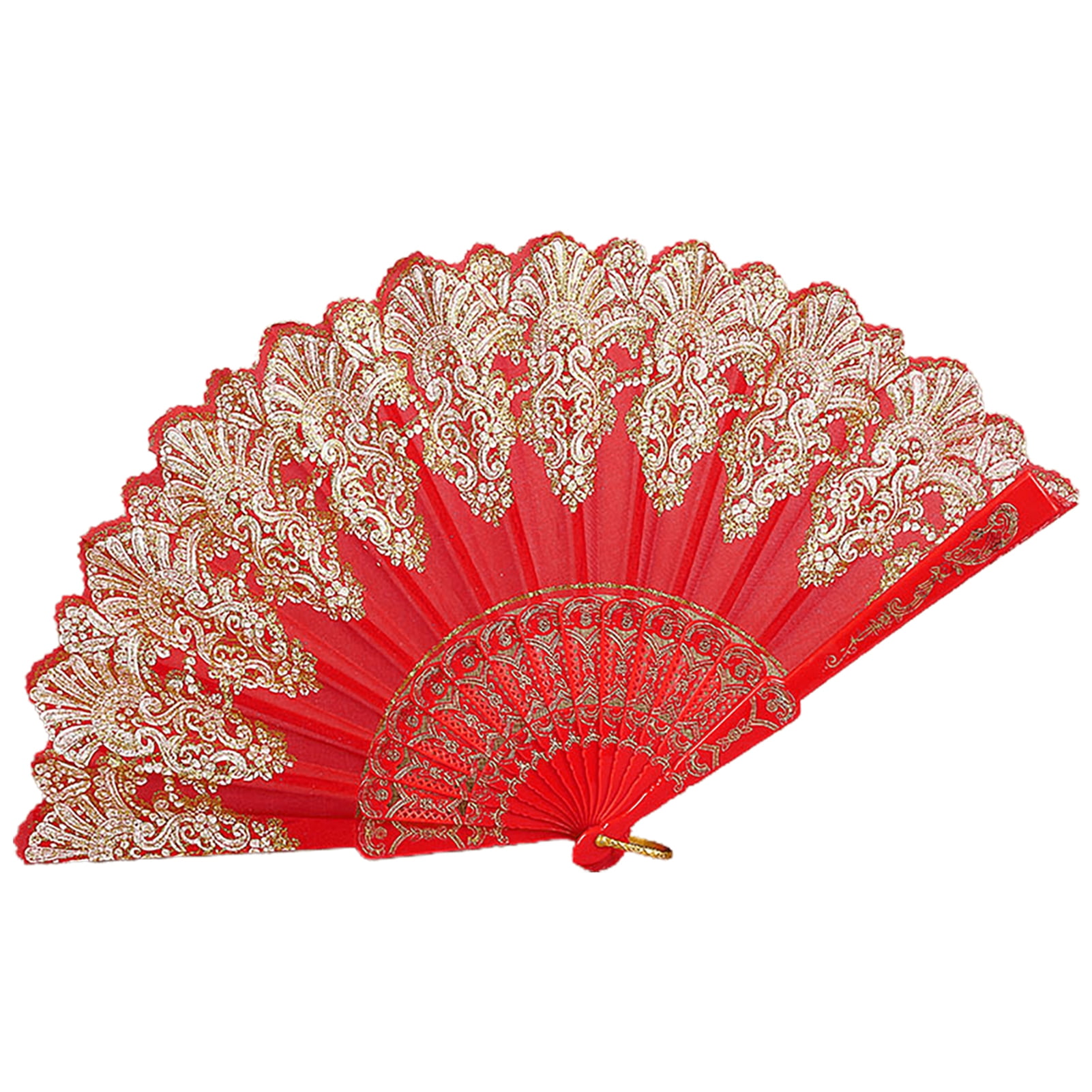 Meijuhuga Folding Hand Fan Vintage Hand held Fan Flower Patterns Fabric ...