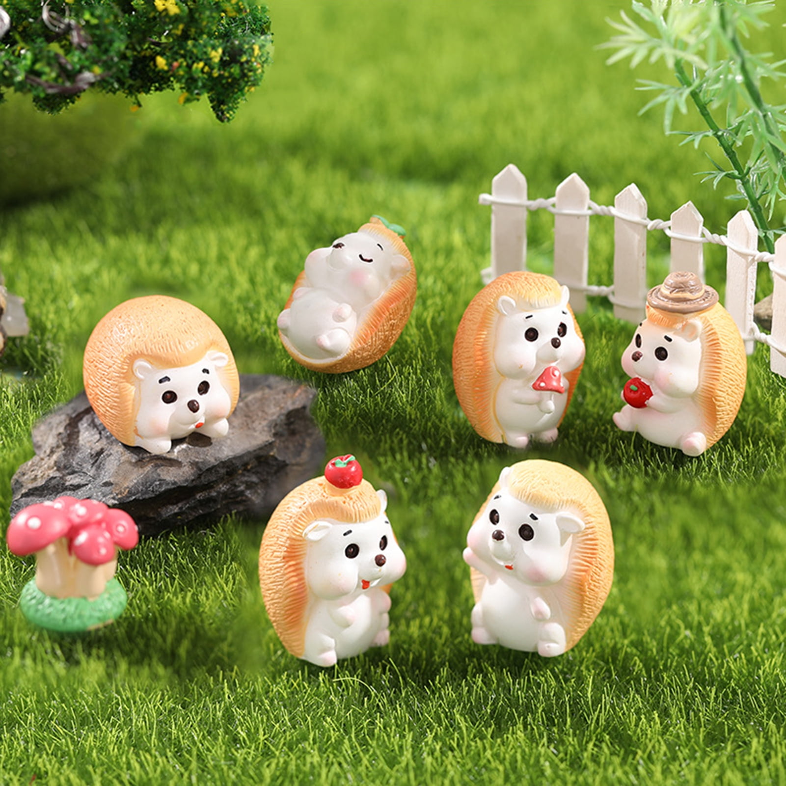 Meijuhuga Hedgehog Figure Resin Craft Mini Cute Gardening Doll Solid ...