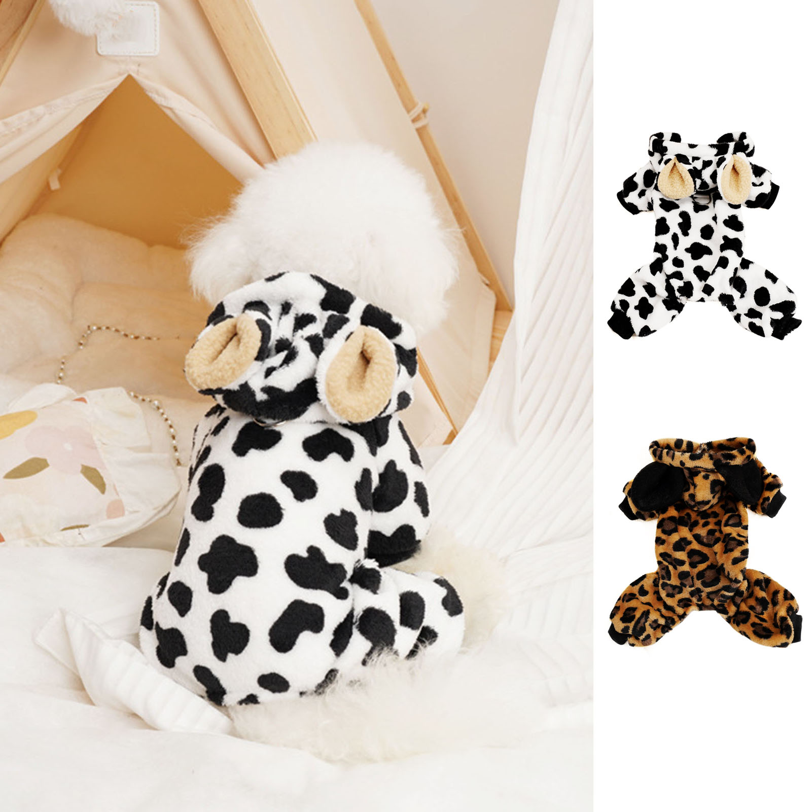 MeijuhugaF Pet Jumpsuit Fashionable Cow Leopard Pattern Dog Overall ...