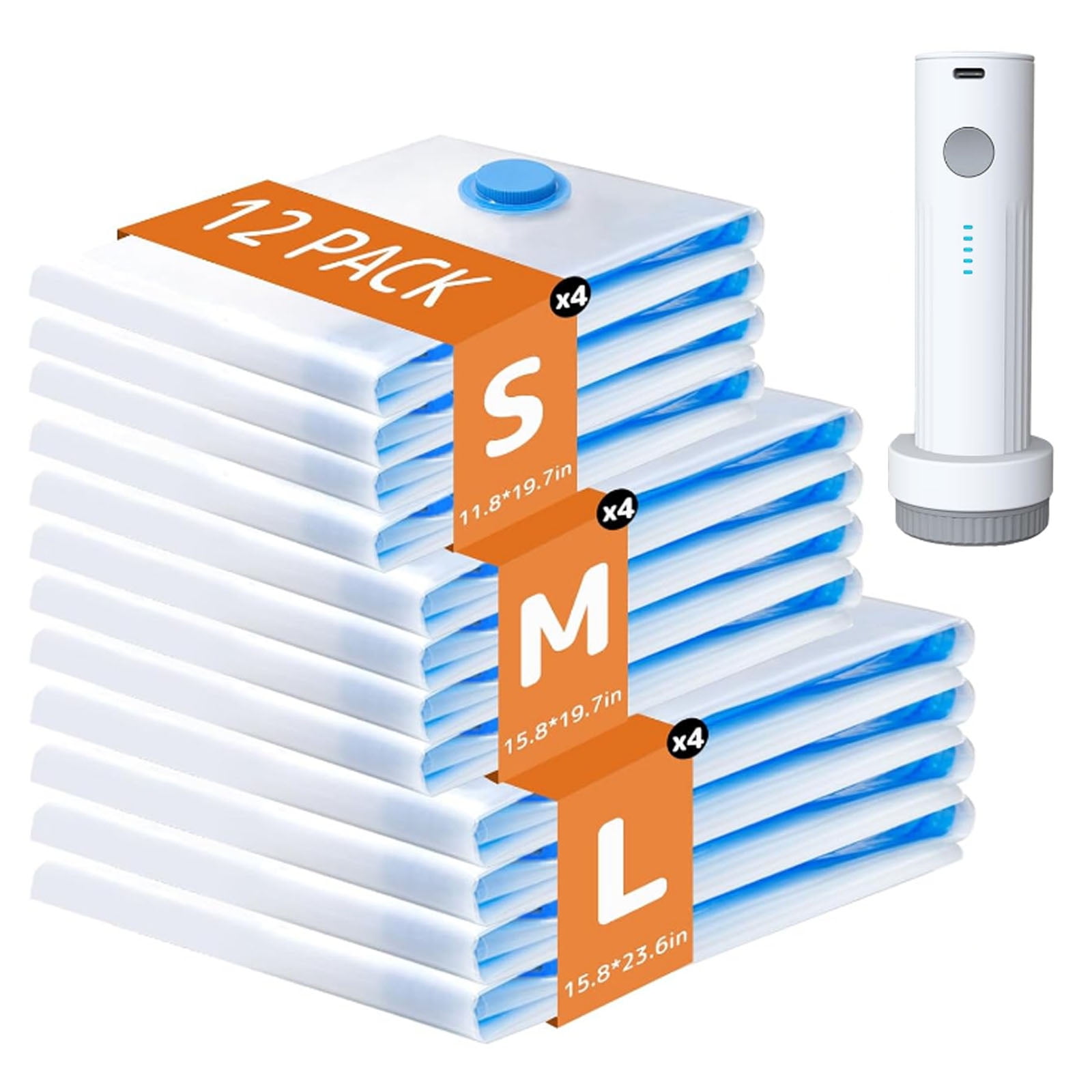 Meikd 12 Pack Travel Vacuum Seal Bags with Rechargeable Wireless ...