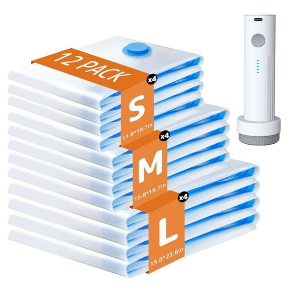 Meikd 12 Pack Travel Vacuum Seal Bags with Rechargeable Wireless ...