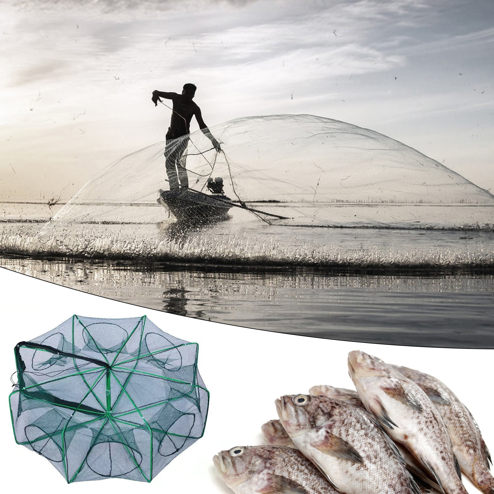 Meileang Foldable Fishing Trap Easy to Use Fishing Mesh Net with Steel ...