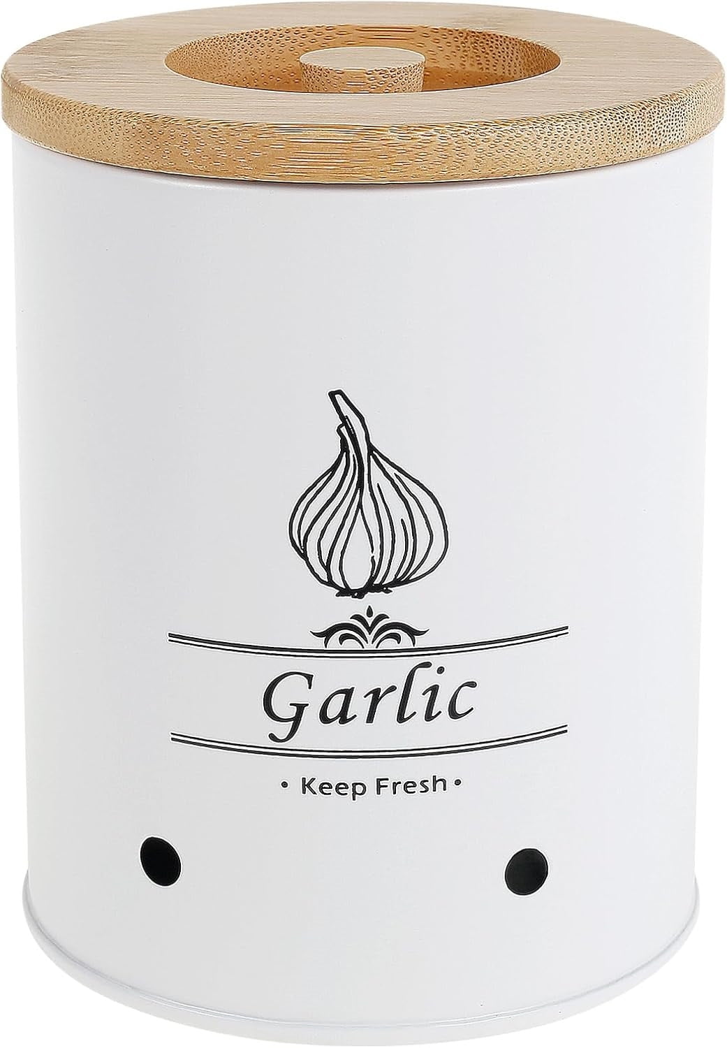 Meilimei Carbon Steel Garlic Keeper with Wood Lid, 1.28L Farmhouse ...