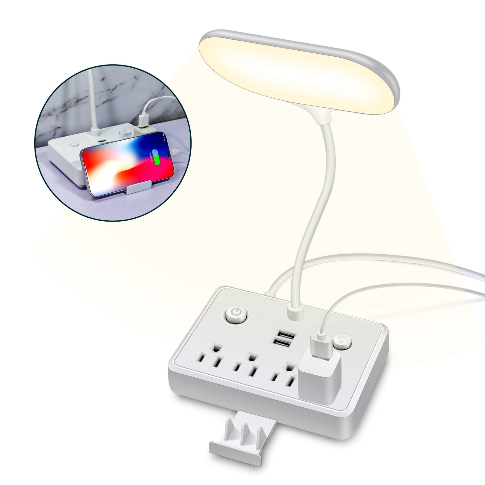 Meilimei LED Desk Lamp with 2 USB Charging Port and 4 AC Power Outlet ...