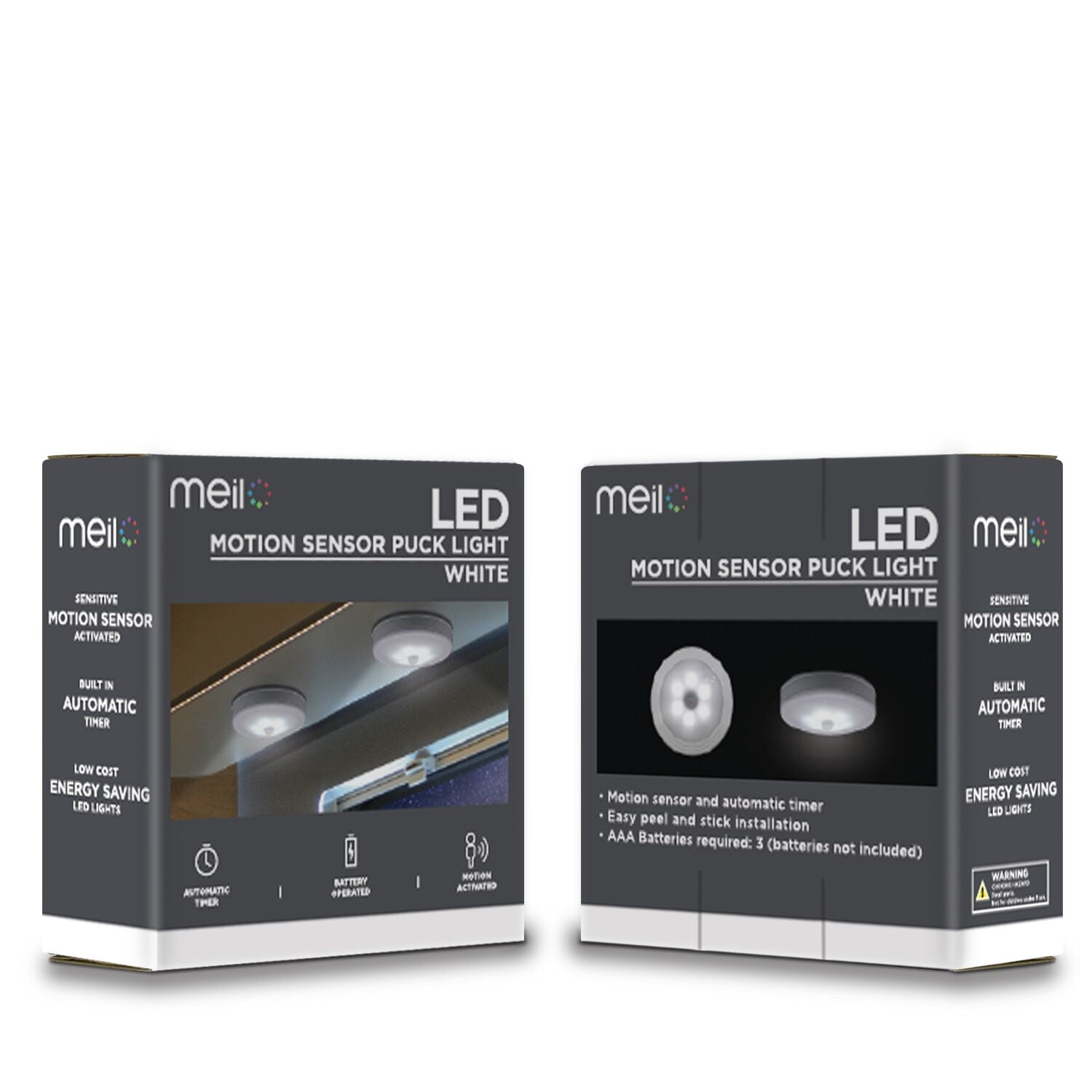 Meilo Motion-Sensing LED Puck Light White, Timer, Battery-Operated for ...