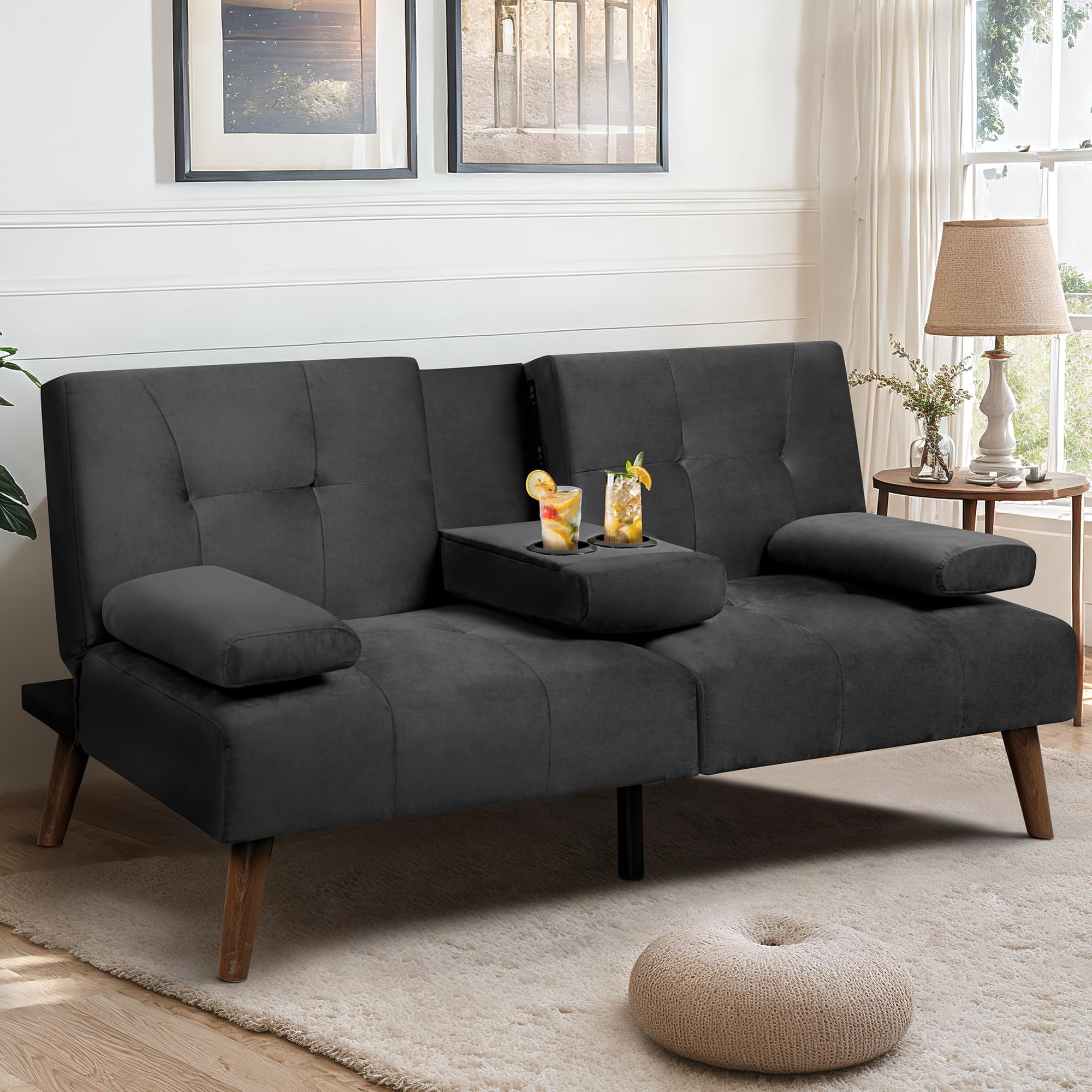 Meilocar Futon Sofa Bed Velvet, 60" Loveseat Futon Sofa Bed with ...