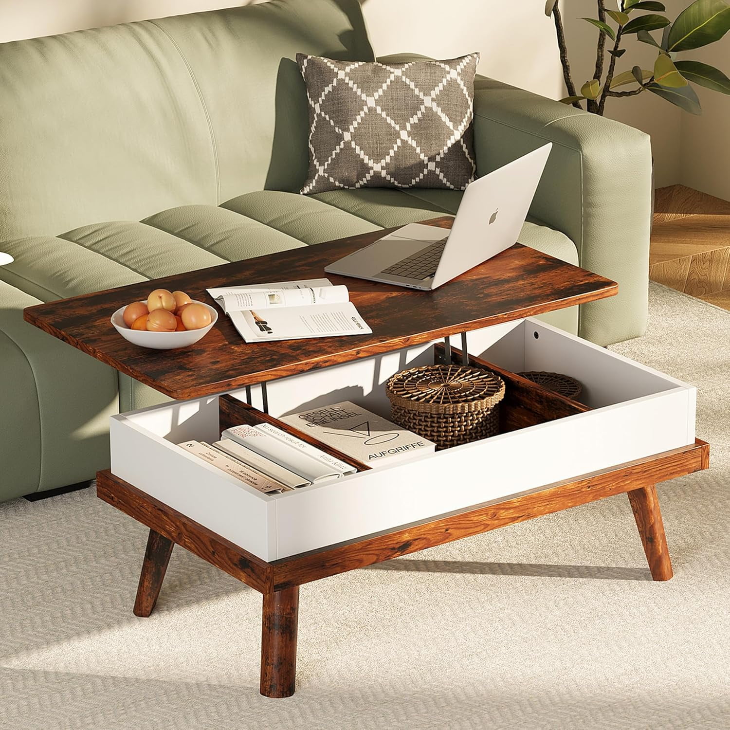 Meilocar Lift Top Coffee Table, Wood Coffee Table with Hidden ...
