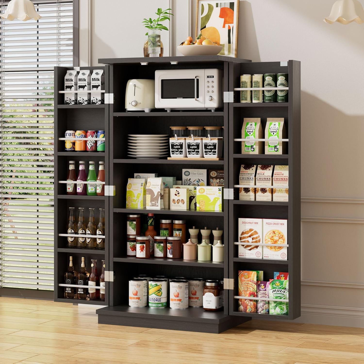 Meilocar Pantry Cabinet, 47in Wooden Kitchen Storage Pantry Cabinet ...