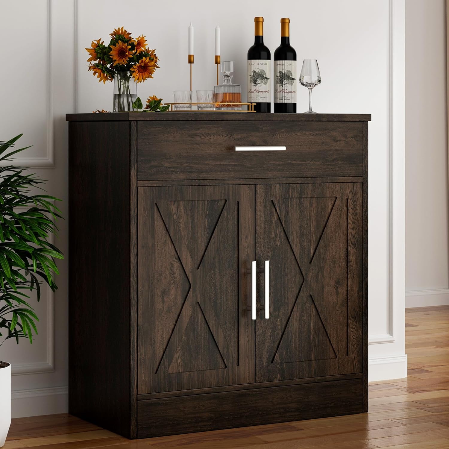 Meilocar Sideboard Buffet Cabinet, Brown With Storage and Height ...