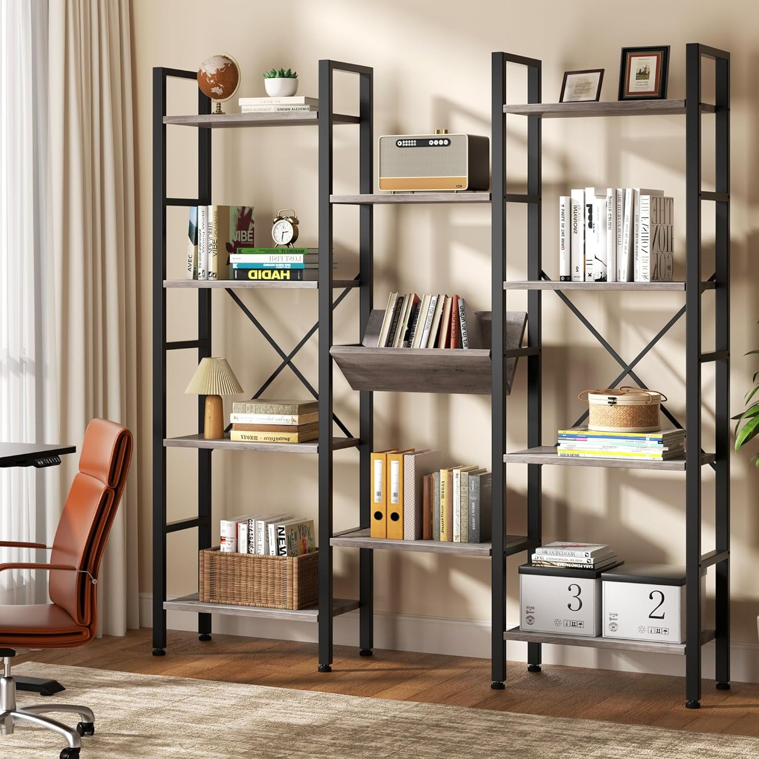 Meilocar Triple Wide 4 Tier Bookcase, 11 Open Display Shelves, Free ...