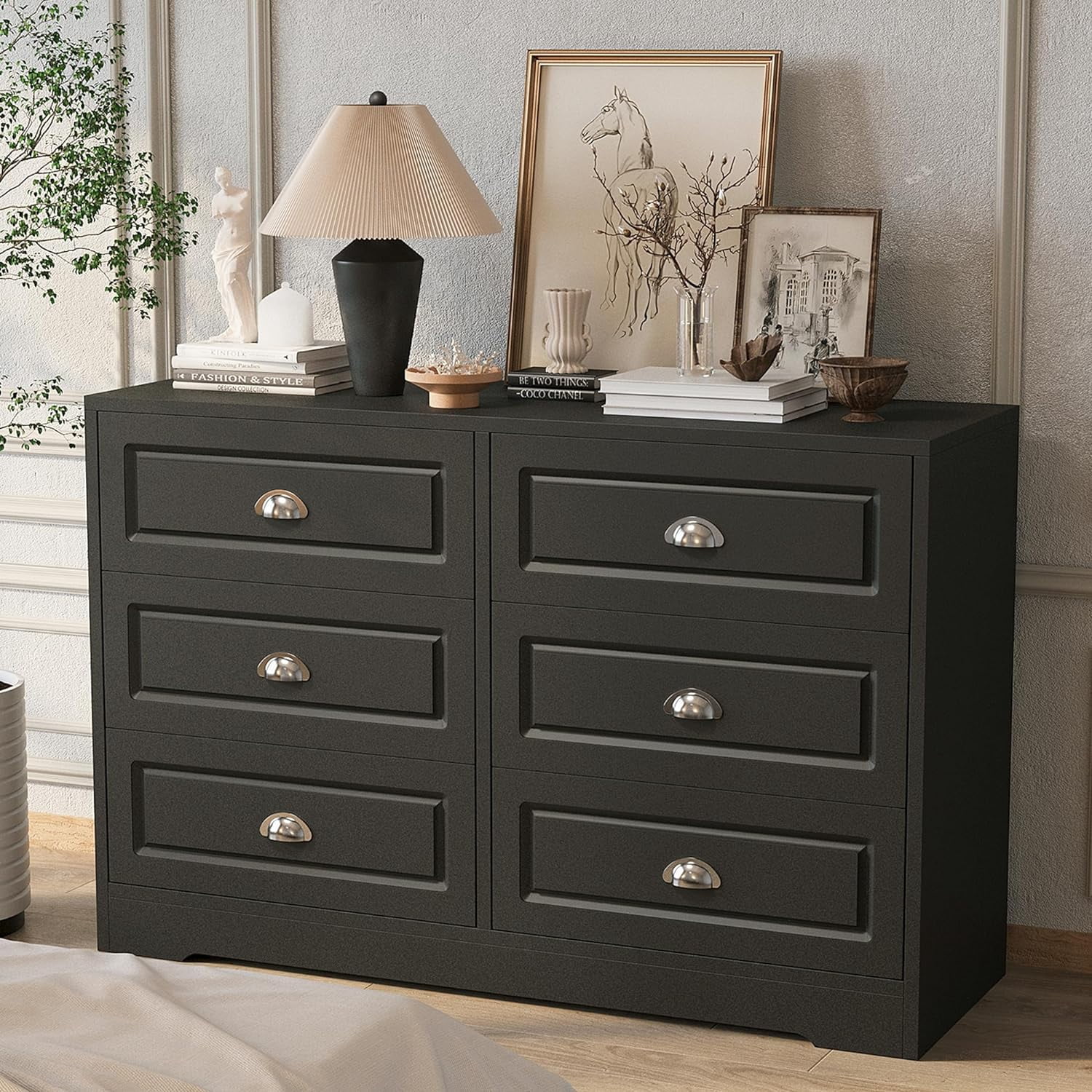 Meilocar Wood Dresser with 6 Drawers, Chest of Drawers for Closet ...