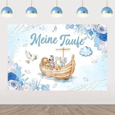 Meine Taufe Deko Jungle Blau Meine Taufe Hintergrund Groß Taufe Banner ...