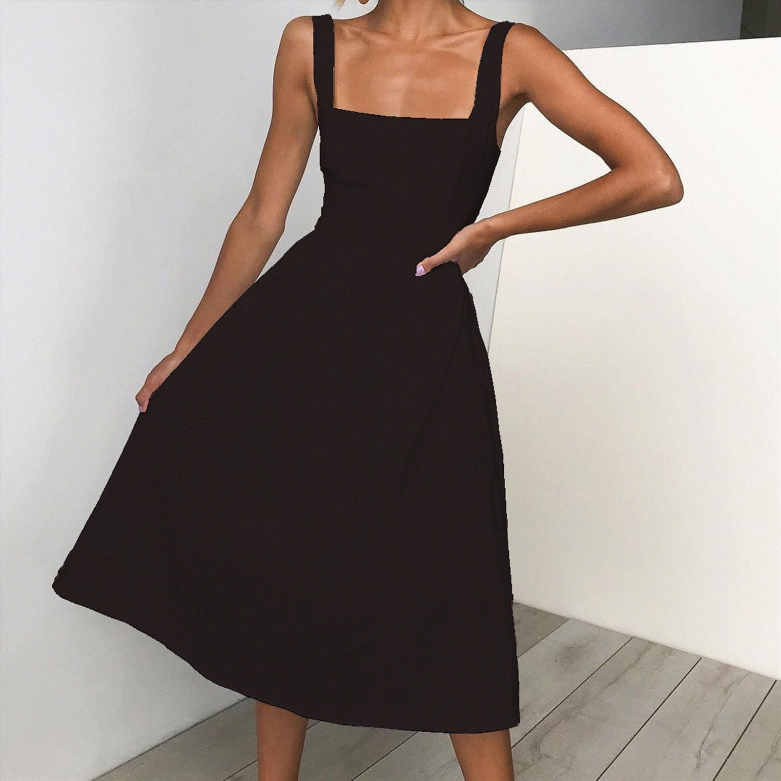 Meiodtion Dresses for Women Square Neckline Mid Length Sleeveless ...