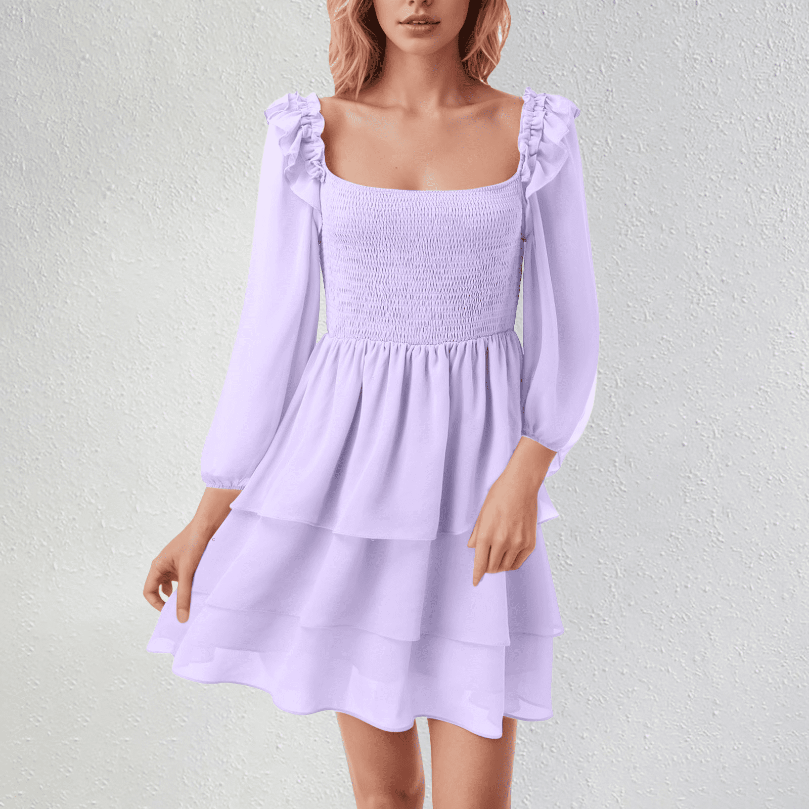 Meiodtion Dresses for Women Long Sleeve Square Neckline Summer A Line ...