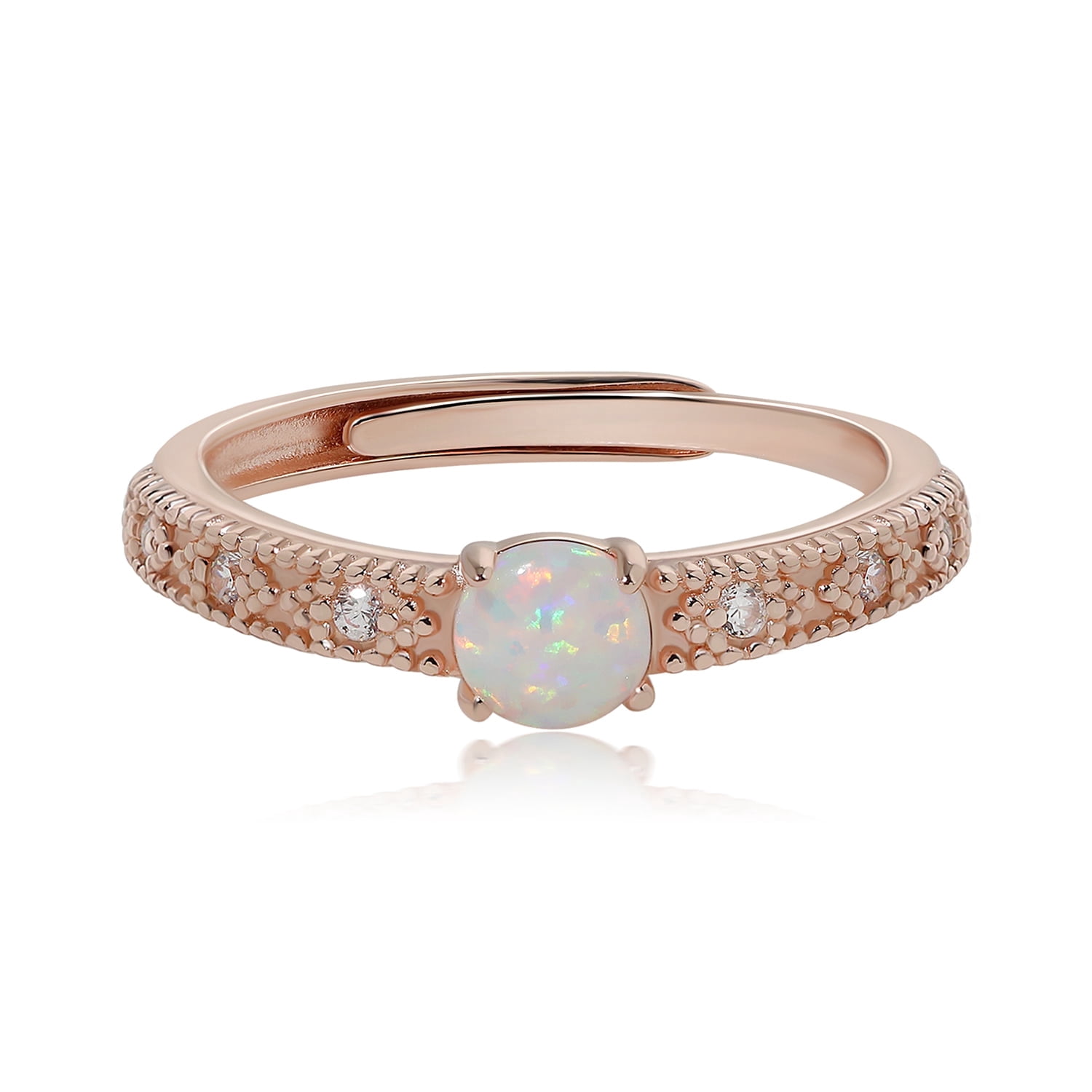 Meissa Rose Gold Tone Adjustable Opal Open Band Ring with Pavé Details ...