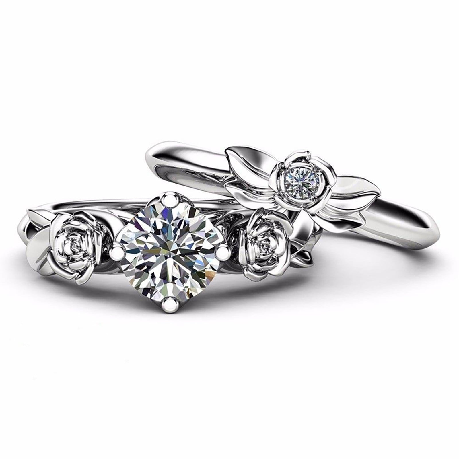 Feledorashia Fashion, Diamond Rose Flower Ring, Alloy - Walmart.com