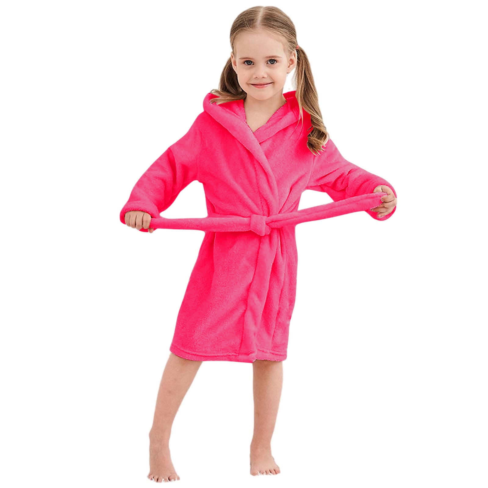 Meitianfacai Girls Fleece Robe, Hooded Toddler Soft Fuzzy Bathrobe for ...