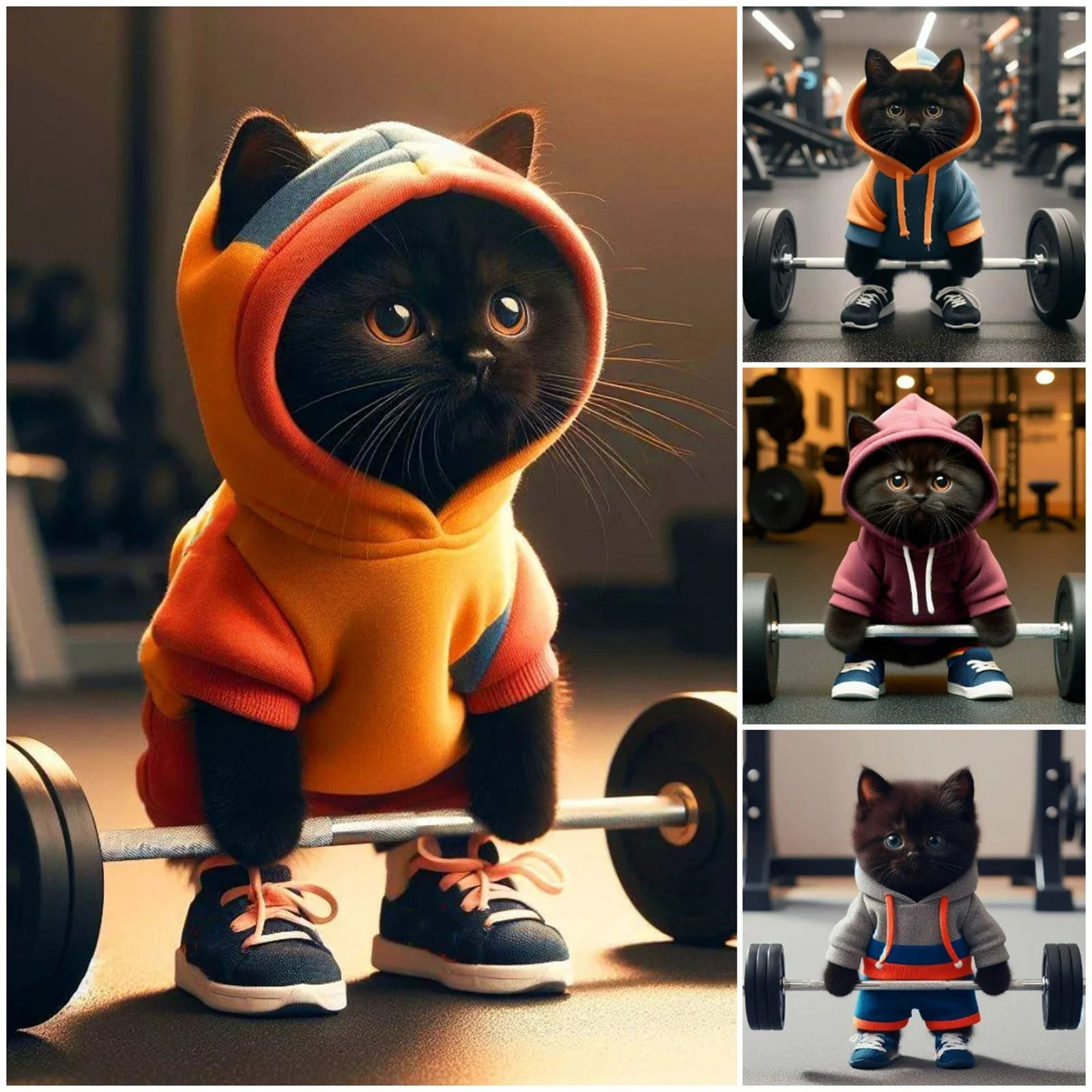 Meitianfacai Mini Cat Figurine, Fitness Cat Statue Cute Dressed ...